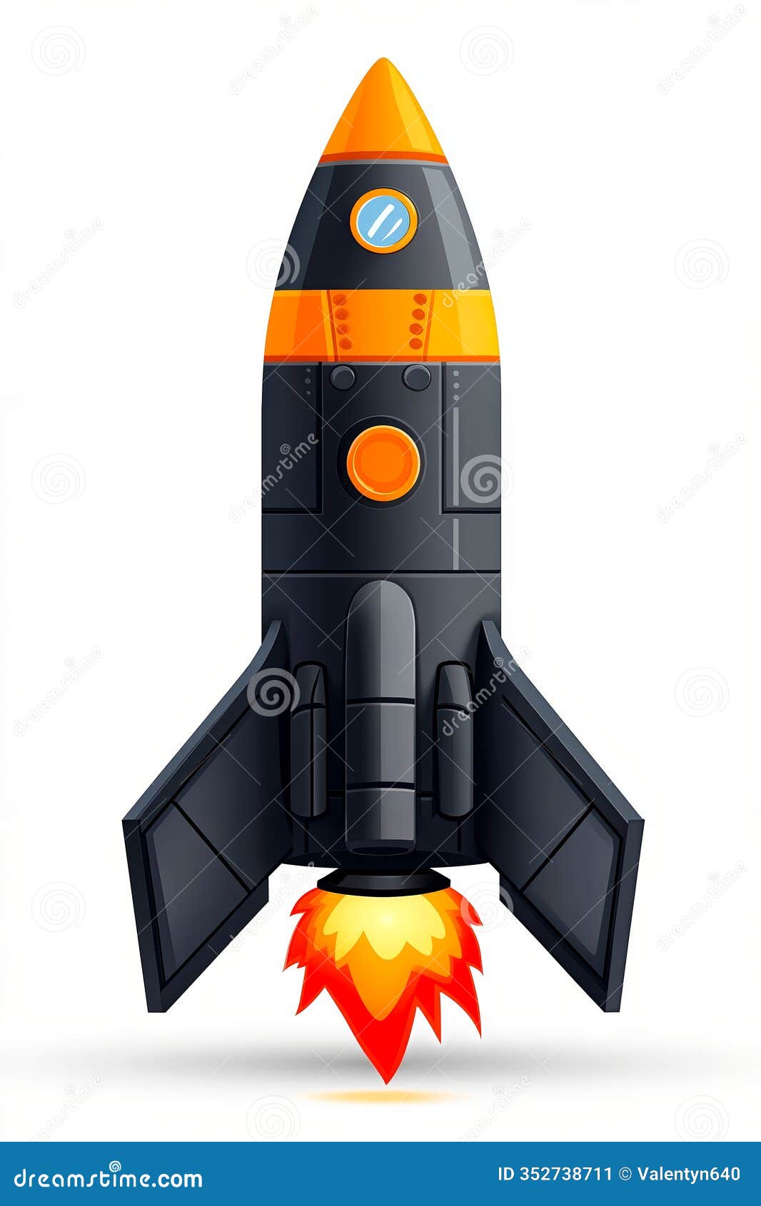 A Black and Orange Rocket Ship with a White Background Stock ...