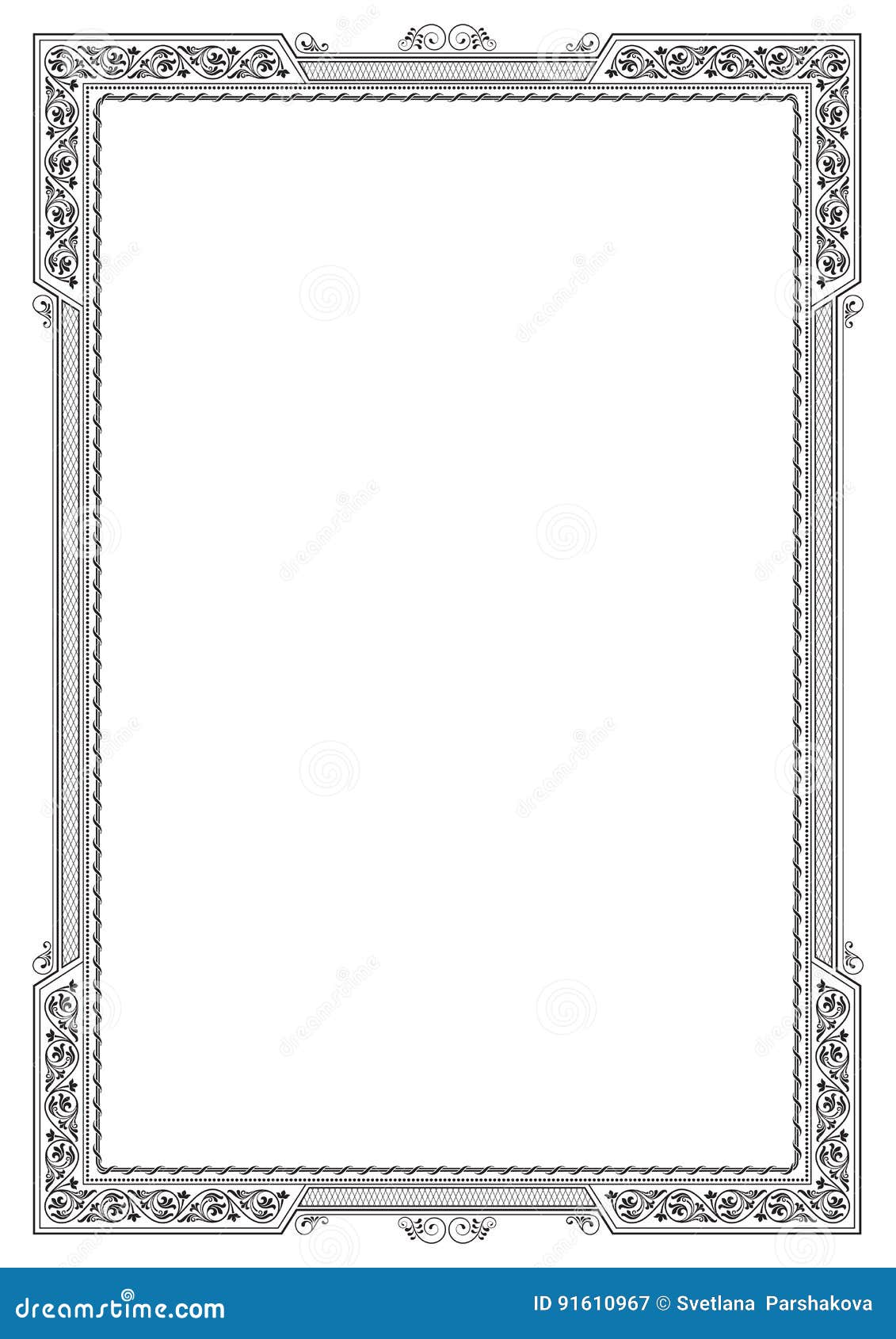 Black Ornate Framework. Template for Certificate, Diploma Stock Vector ...