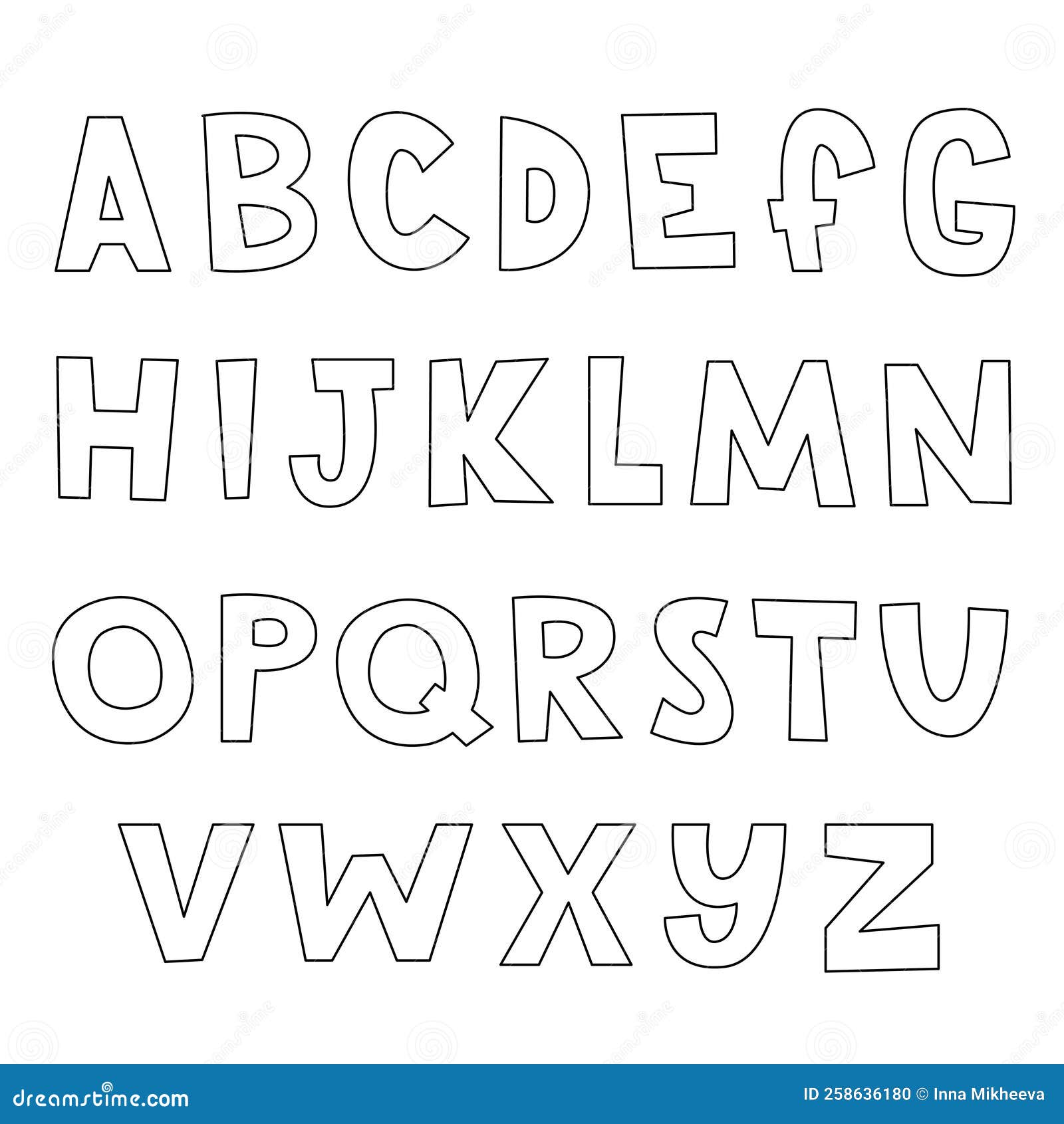 Black Outline Alphabet on a White Background. Vector Letters Written by ...
