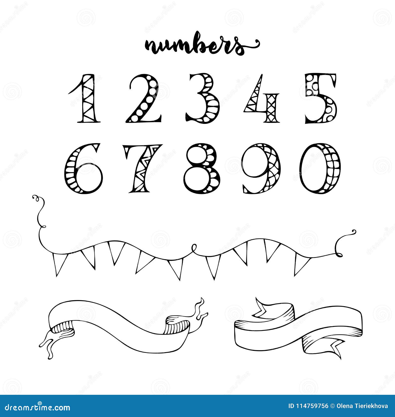Numbers and ribbons. stock vector. Illustration of hand - 114759756