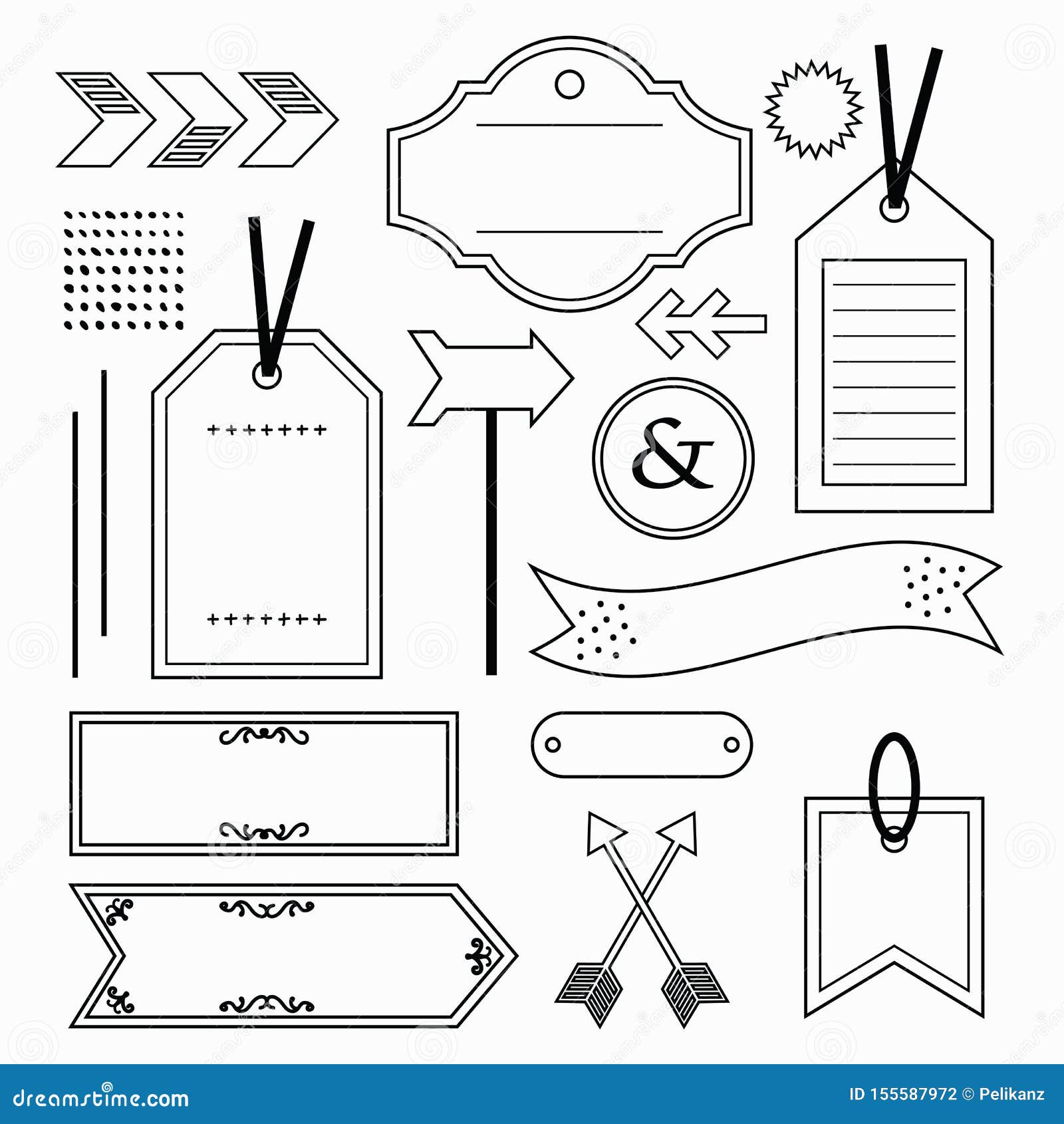 Black Outline Empty and Blank Tags, Labels, and Emblems Icons Design ...