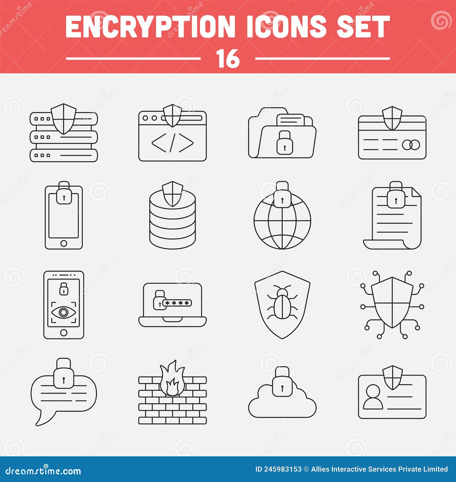Black Outline Encryption Flat Icon or Symbols Stock Illustration ...