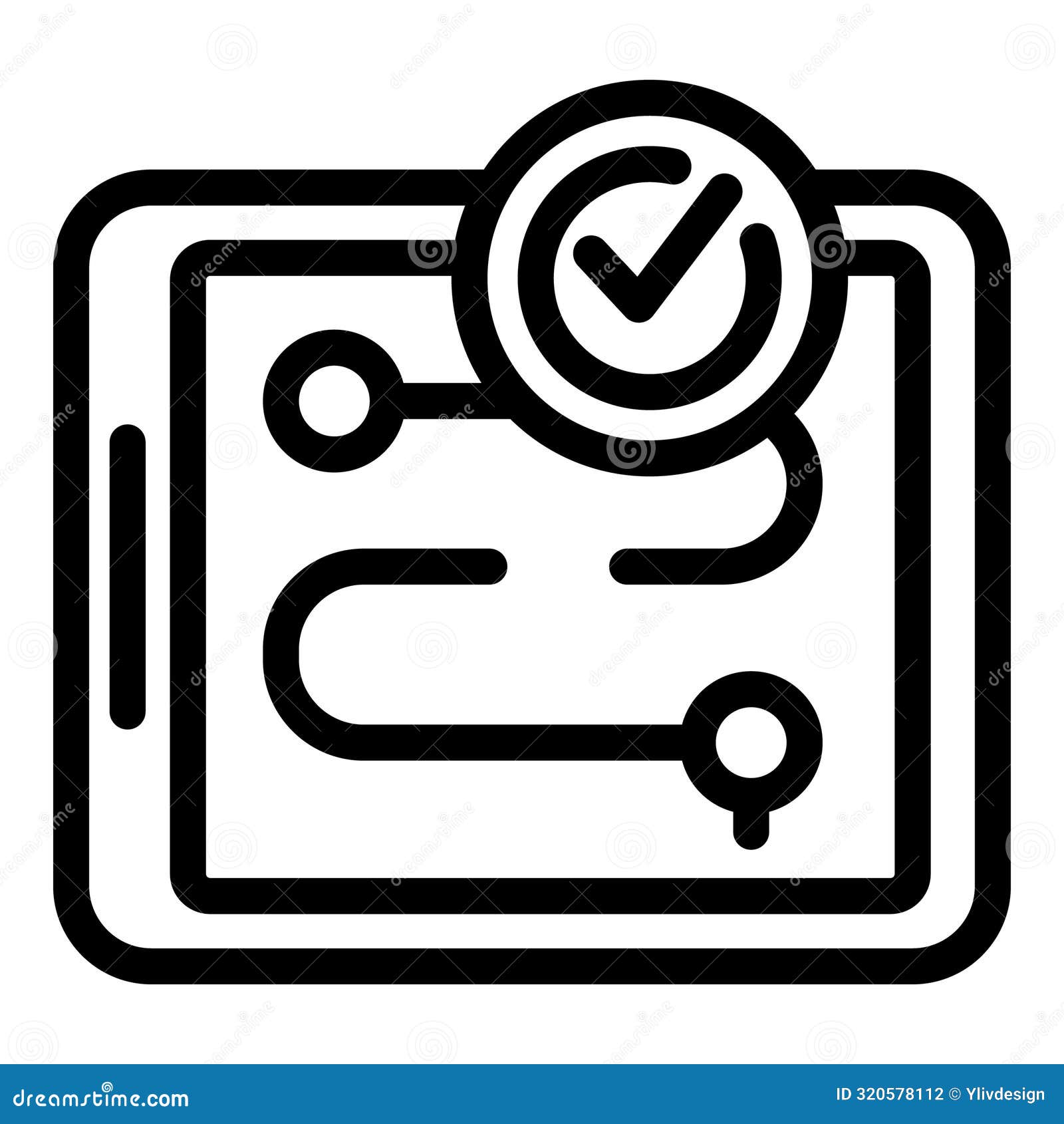 Black Outline Icon of a Project Task Route with a Checkmark, Depicting ...