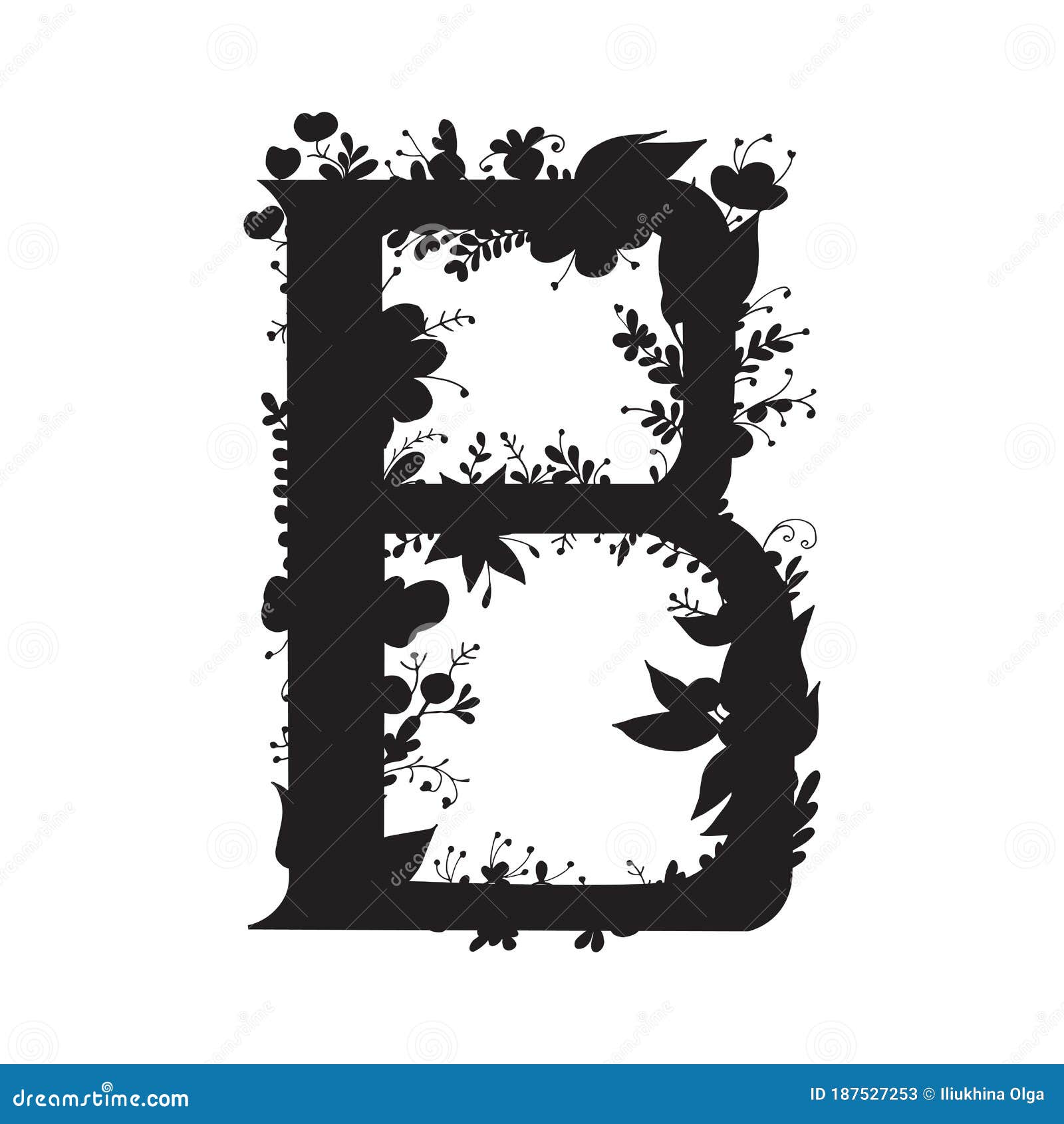 Black Outline Letter B in Flowers Stock Vector - Illustration of emblem ...