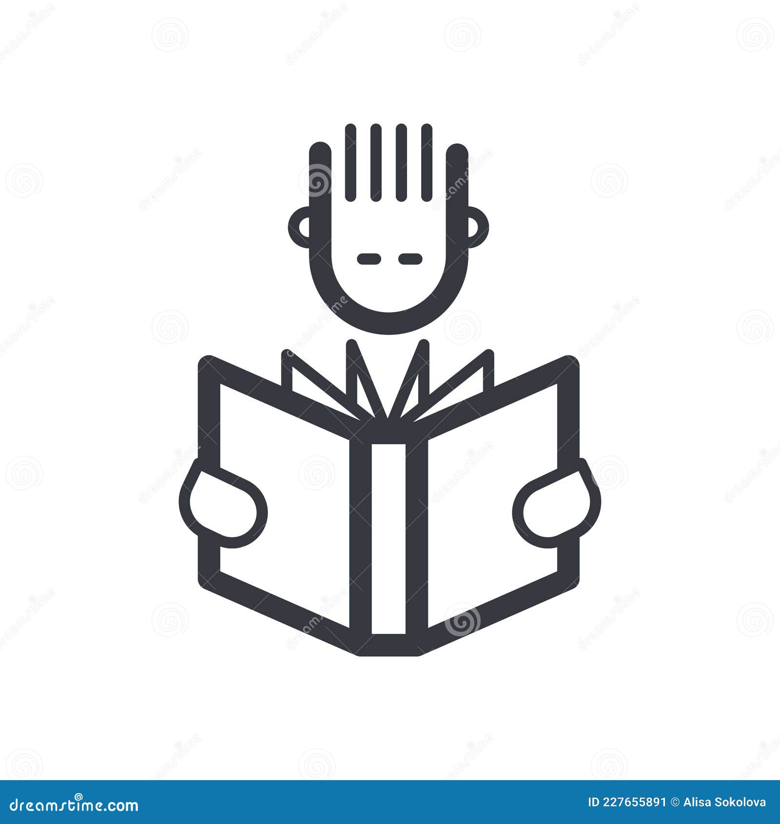 Black Outline Opened Book with Reader Holding it, Education and ...