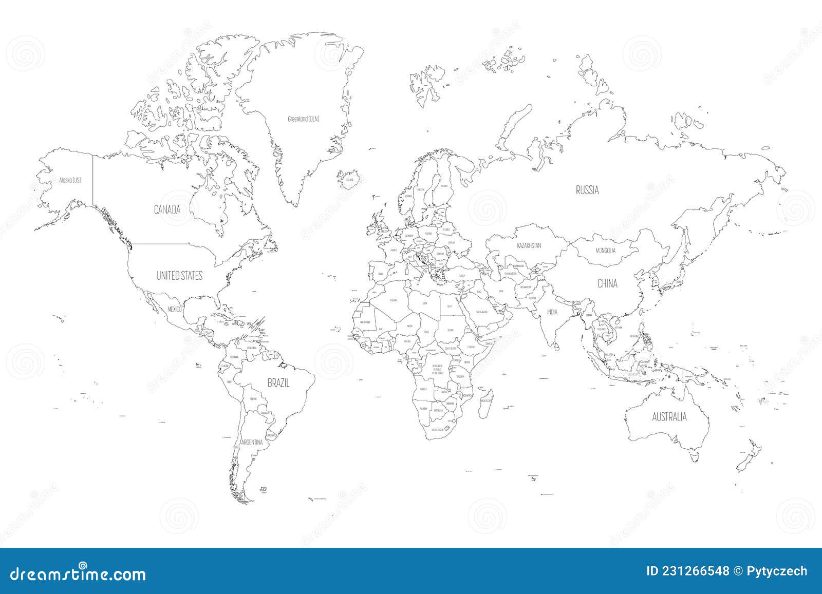 Black Outline Political Map of World. Stock Vector - Illustration of ... Black Outline Political Map of World. Stock Vector - Illustration of ...