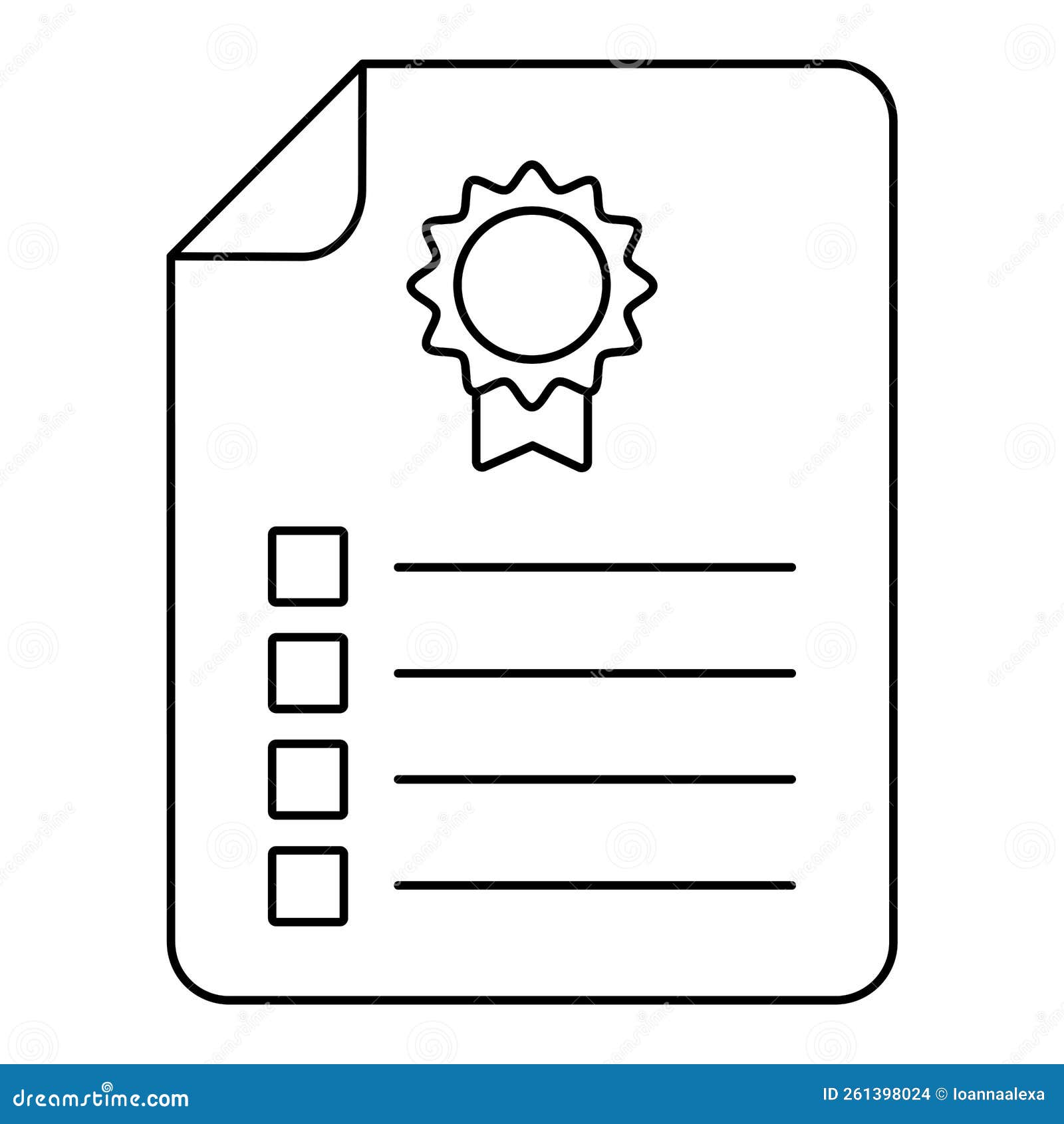 Black Outline Simple Document Icon with List and Stamp Stock Vector ...