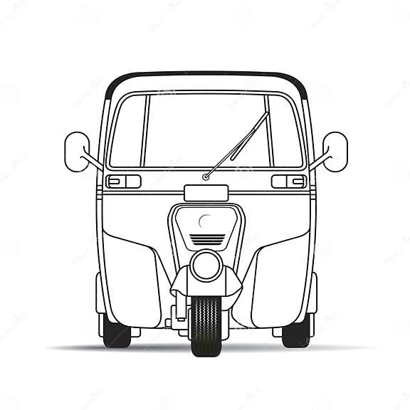 Black Outline Three Wheeler Vector Drawing Stock Vector - Illustration ...