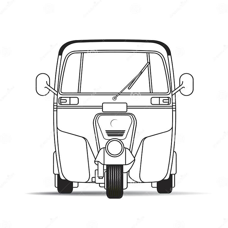Black Outline Three Wheeler Vector Drawing Stock Vector - Illustration ...