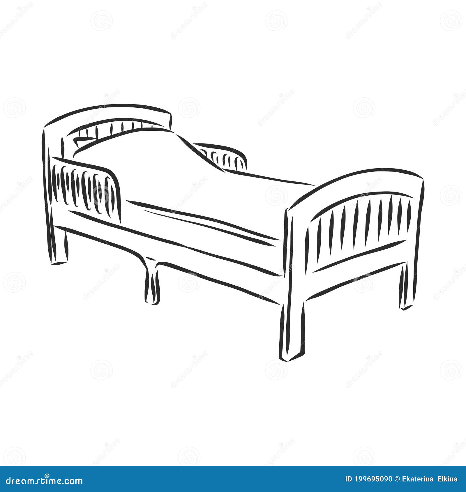 Black Outline Vector Bed on White Background. Bed, Vector Sketch ...