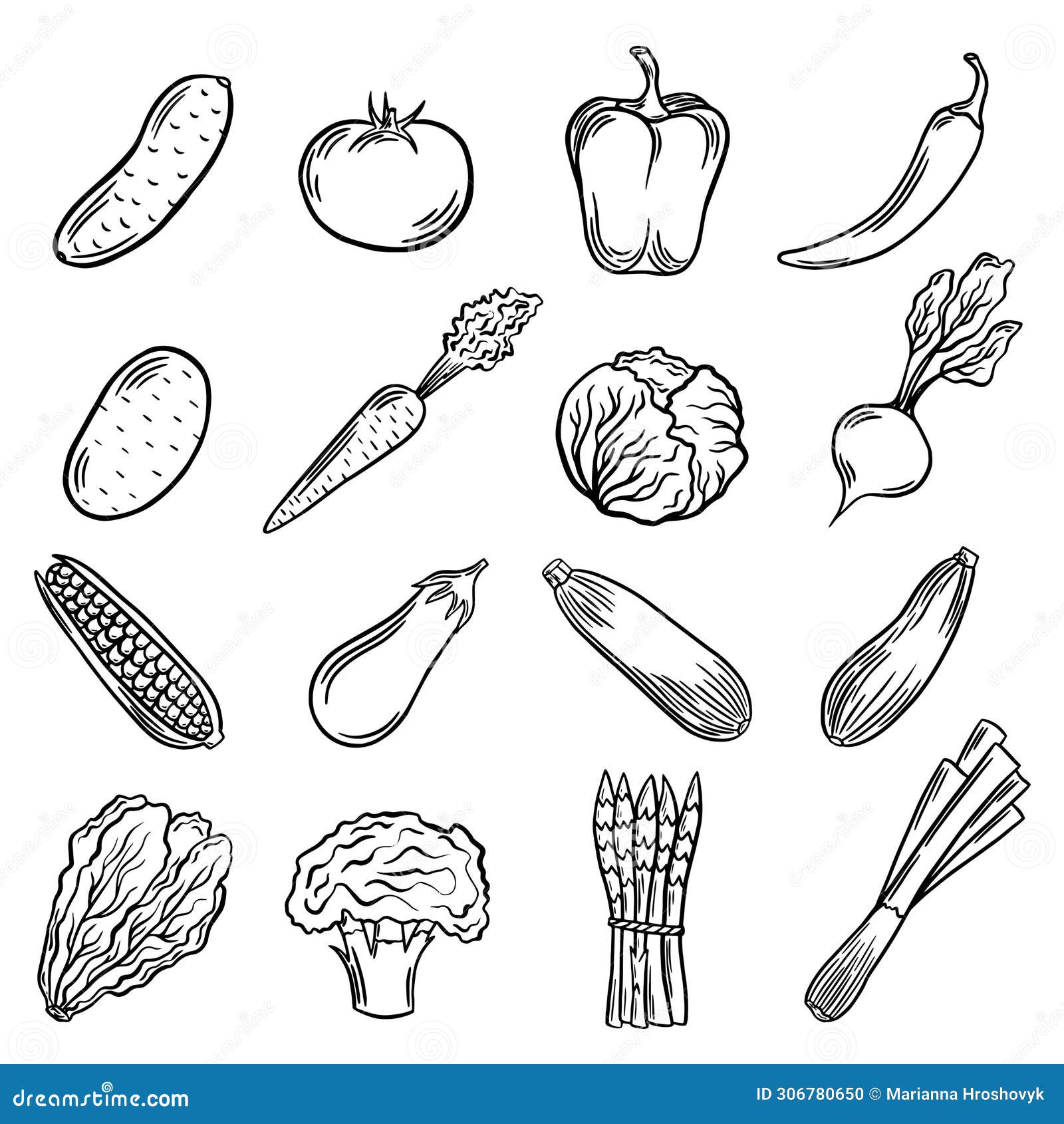 Black Vegetables Outline. Line Art Vector Illustration | CartoonDealer ...