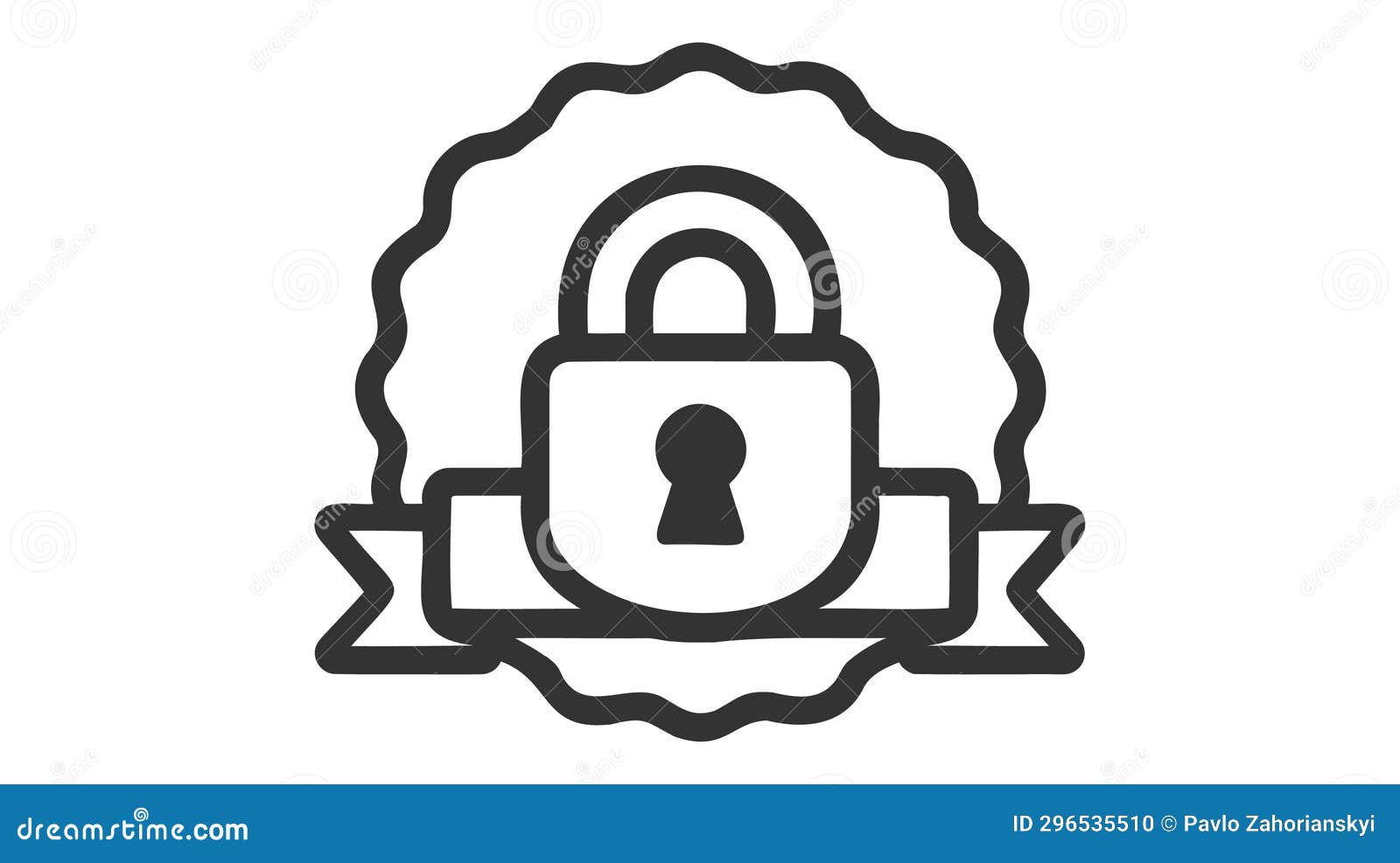 Black Outlined Vector Illustration of a Padlock within an Emblem Design ...