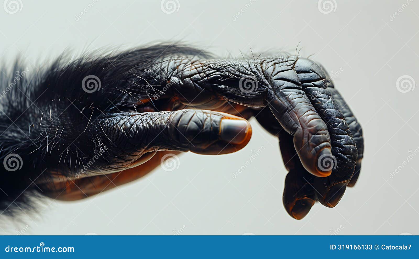 Black Outstretched Hand of a Monkey with Long Fingers, Isolated on ...