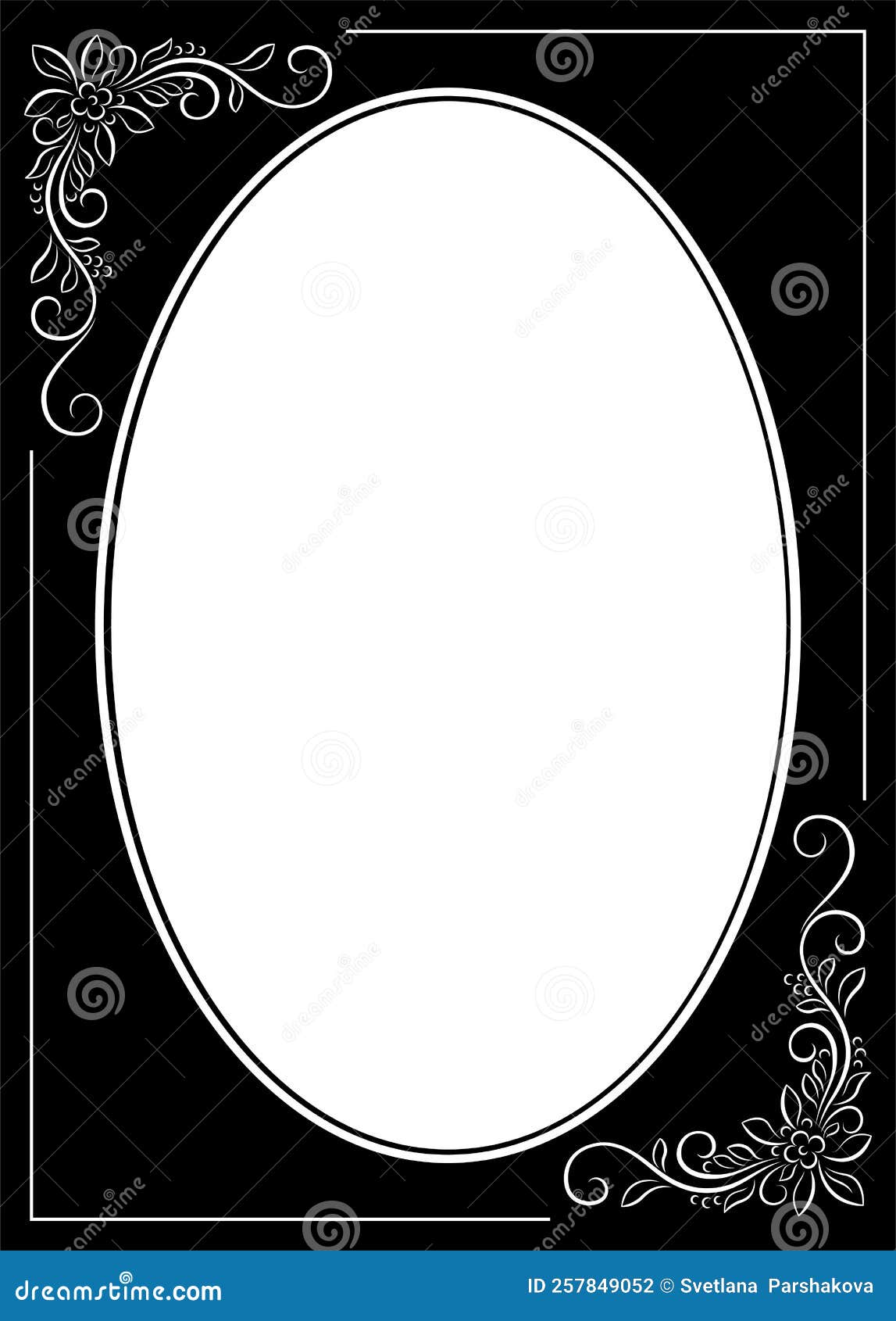 Black Oval Framework with Floral Corners. Stock Vector - Illustration ...