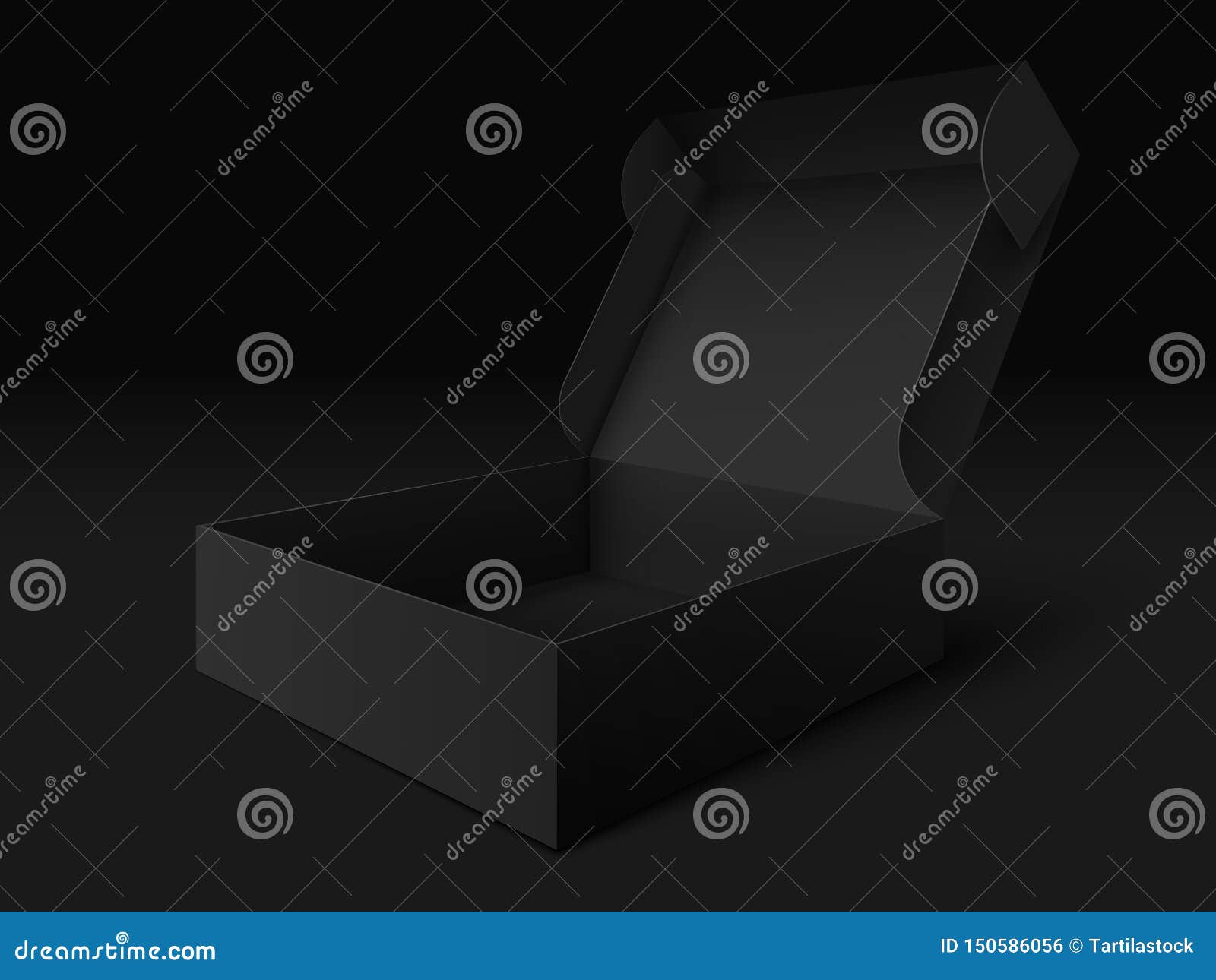 Black Packaging Box. Empty Open Dark Package Template, Cube Pack and ...