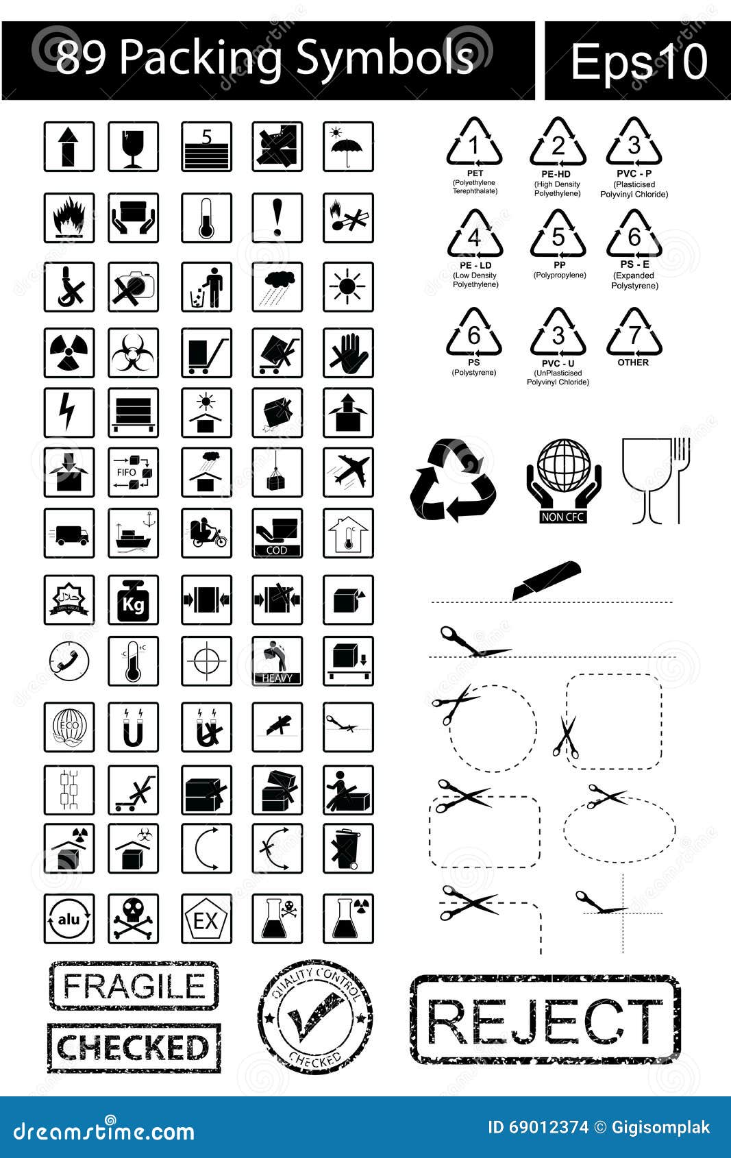 89 black Packing Symbols stock vector. Illustration of black - 69012374