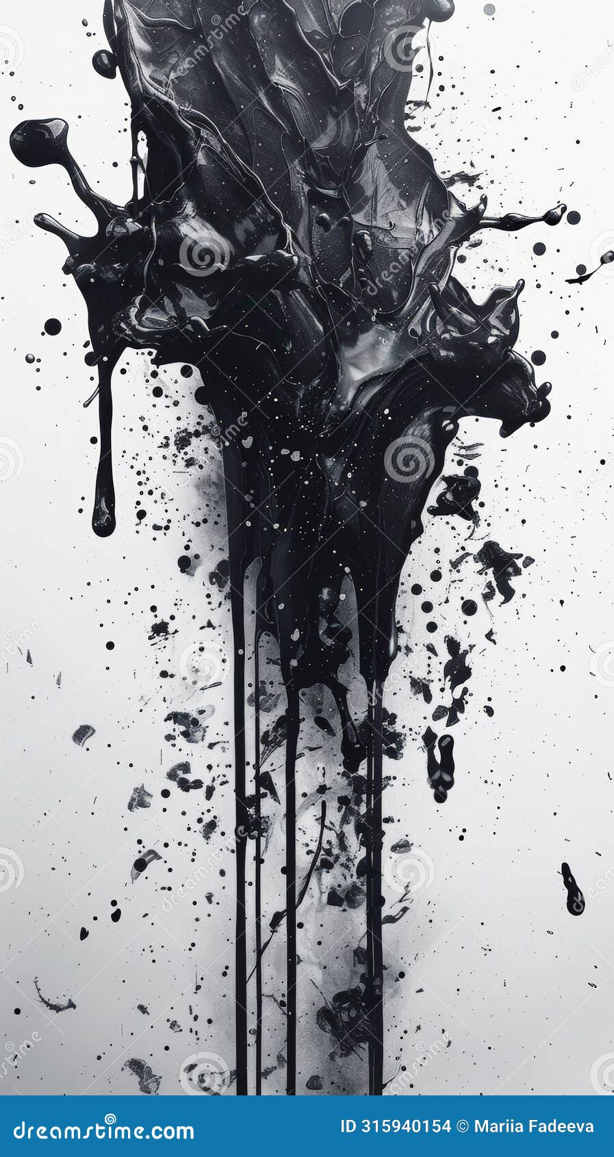 Black Paint Splash with Fluid Dynamics for Creative Vertical Ads. Stock ...
