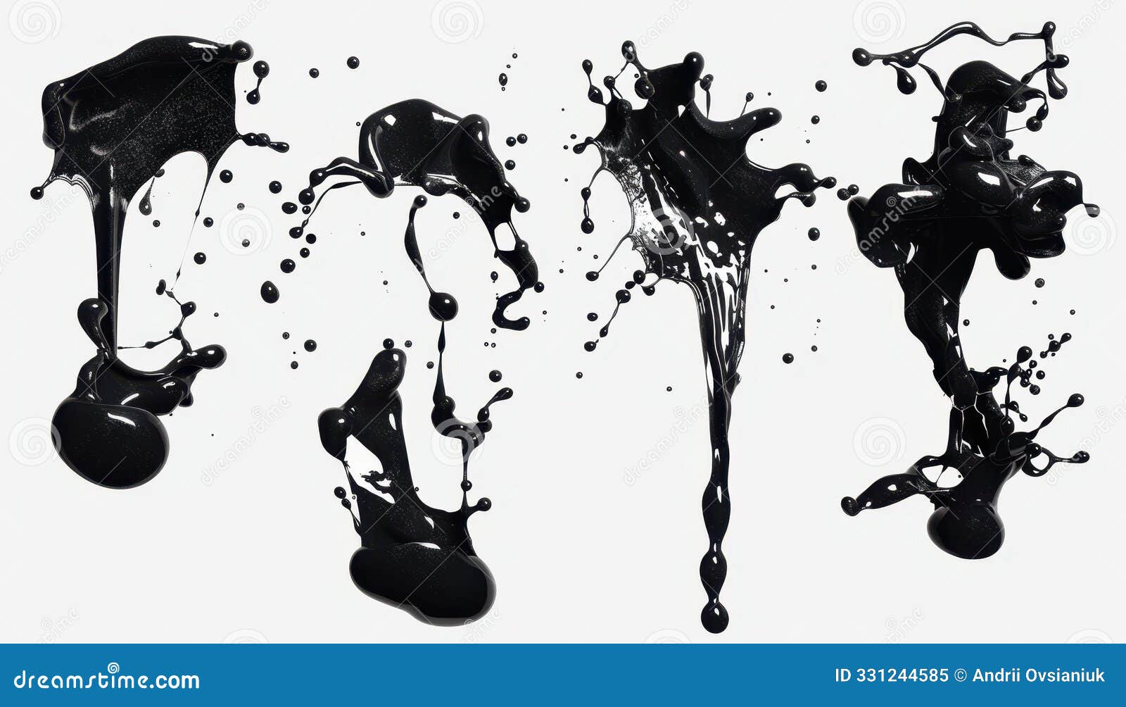 Black Paint Splashes on a White Background Showcasing Fluid Dynamics ...