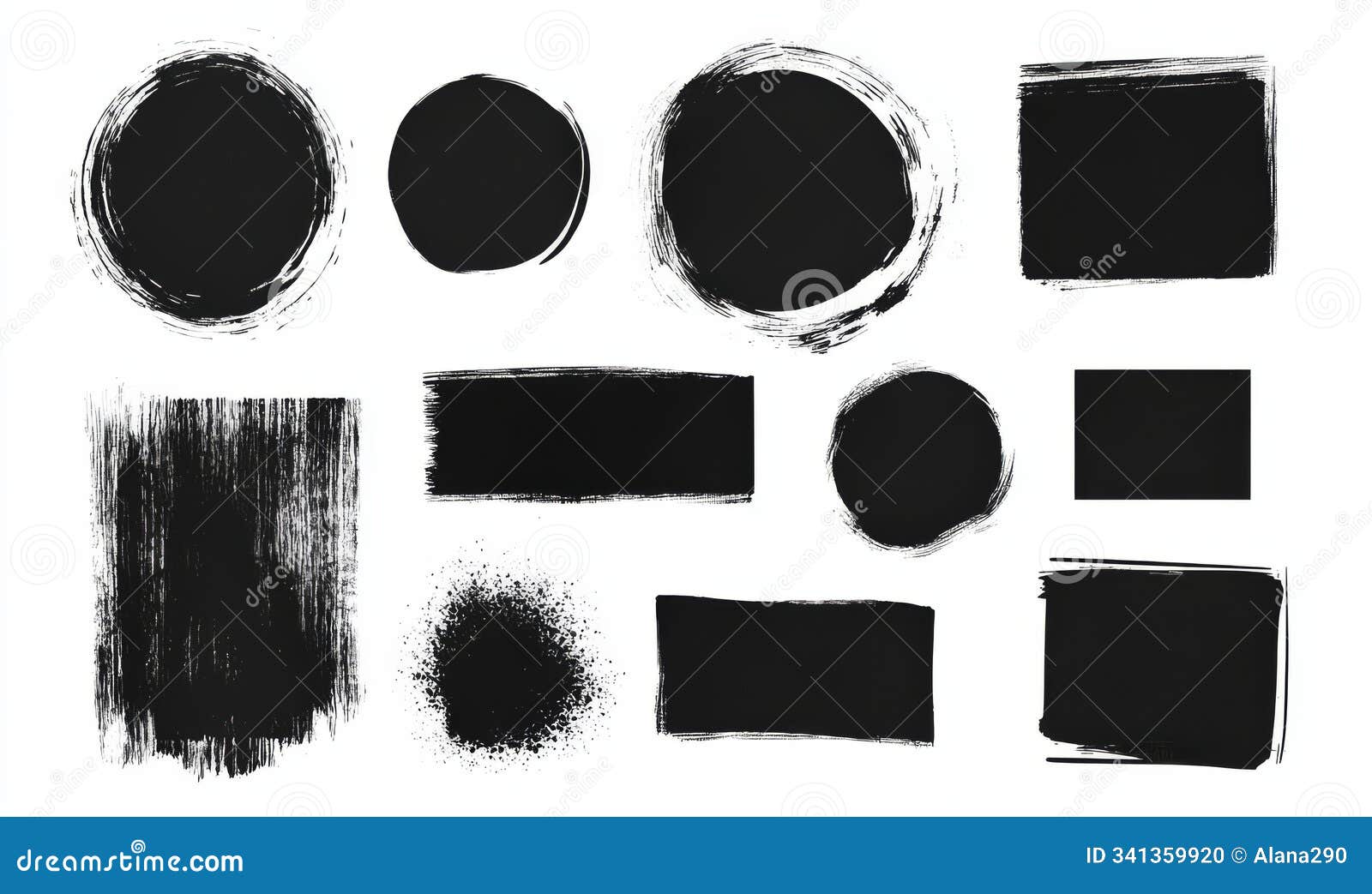 Black Painted Grunge Round and Rectangle Stains Set, Template for ...