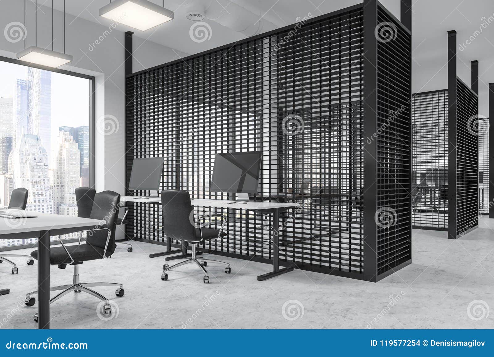 Black Panoramic Office Cubicles Stock Illustration - Illustration of ...