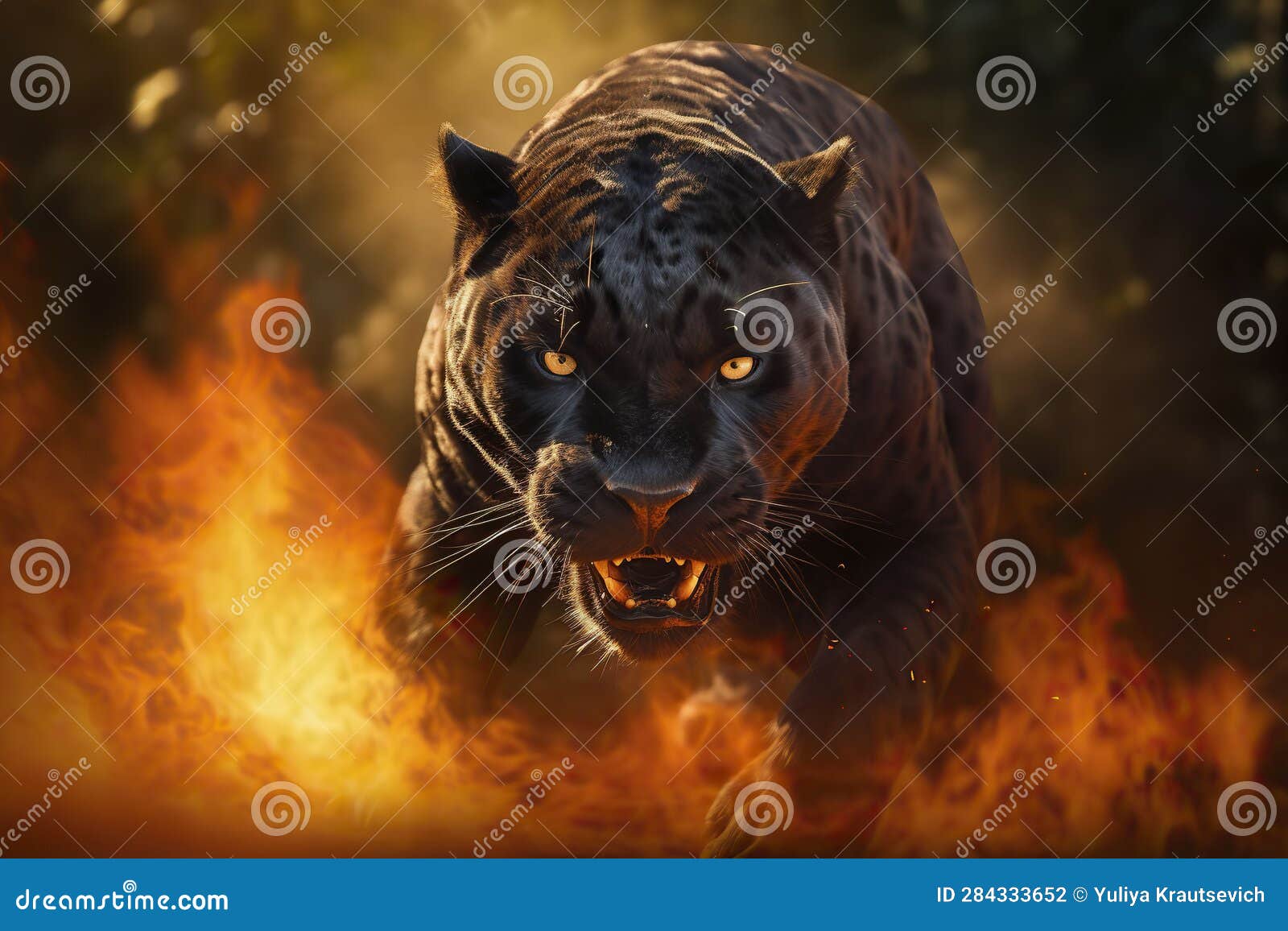 Black Panther on the Background of Fire. Generative AI Stock ...