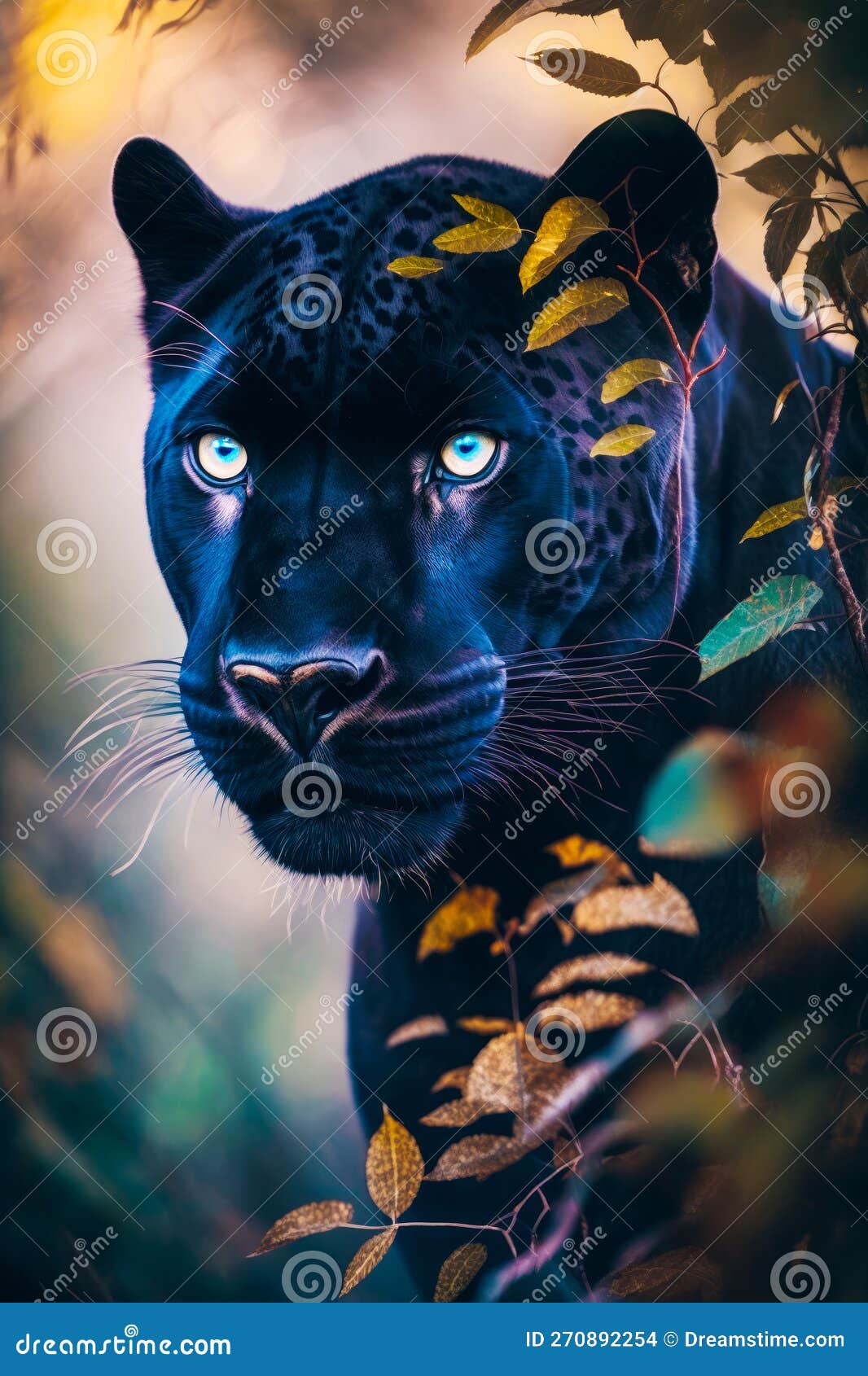 Black Panther with Blue Eyes in the Woods. Generative AI Stock Photo ...