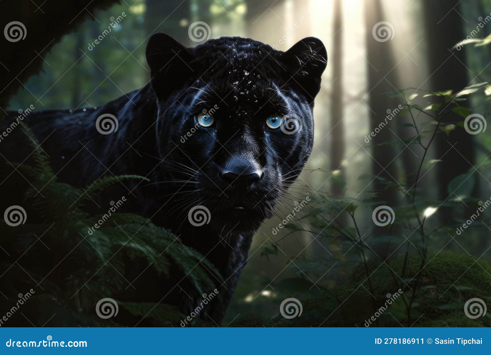 Black Panther in the Forest Stock Illustration - Illustration of black ...
