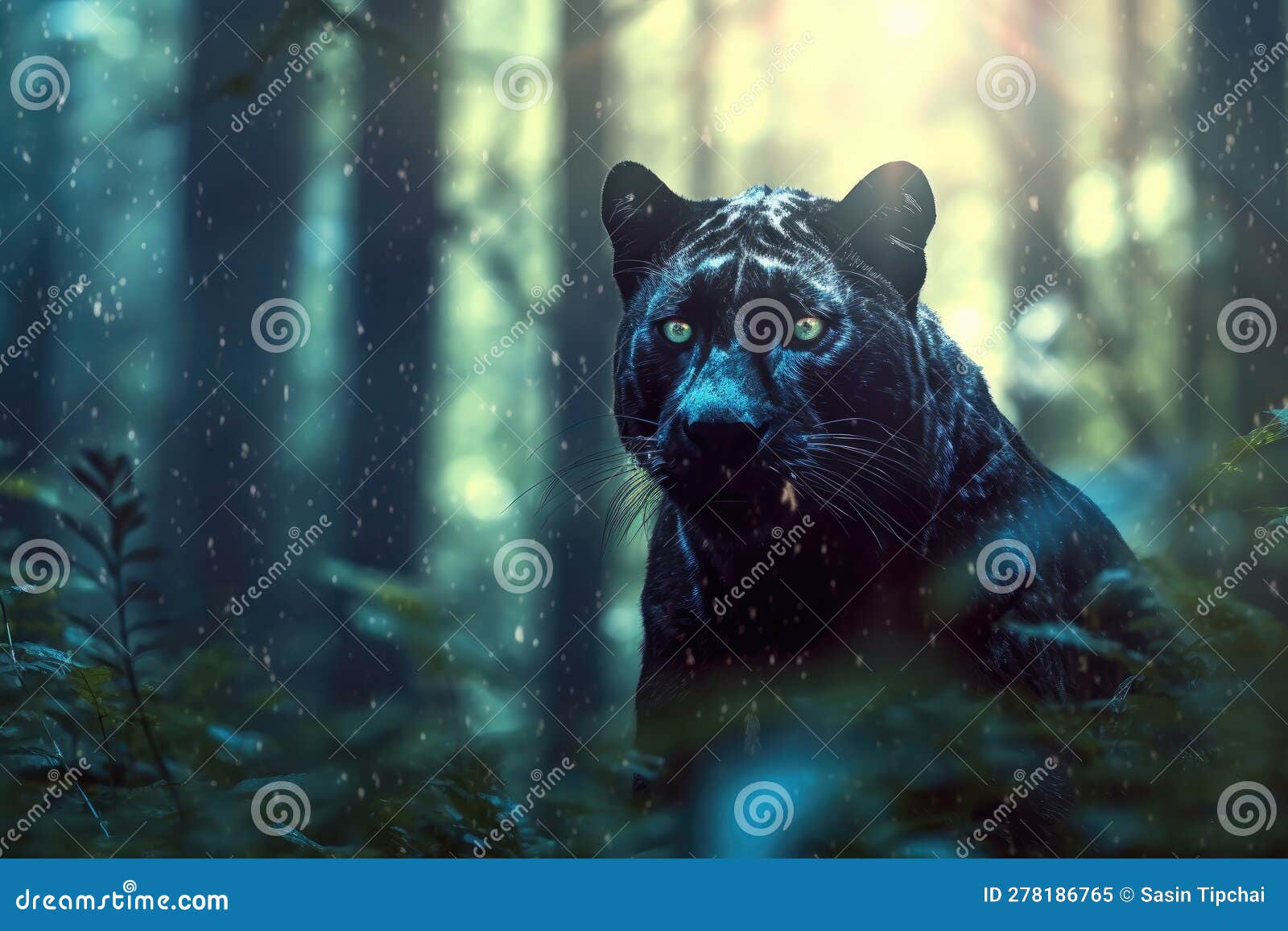 Black Panther in the Forest Stock Illustration - Illustration of white ...