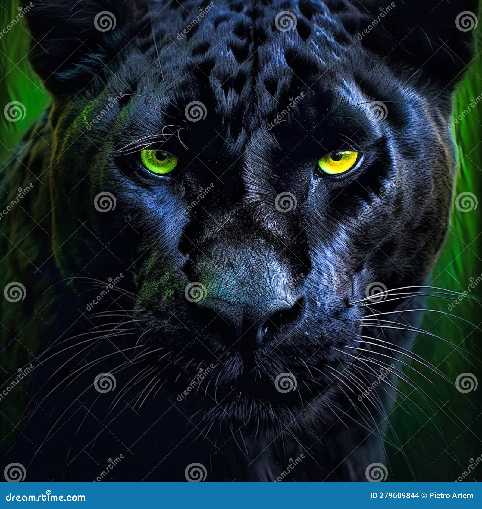Black Panther Proud Green Eyes, Generative AI Stock Illustration ...