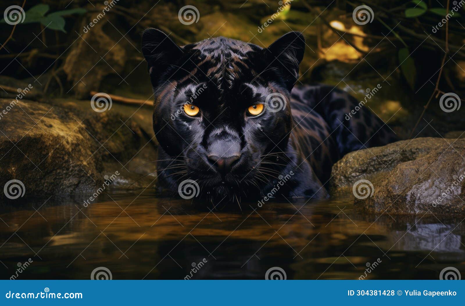 A Black Panther Sitting in a Stream Stock Photo - Image of wildlife ...