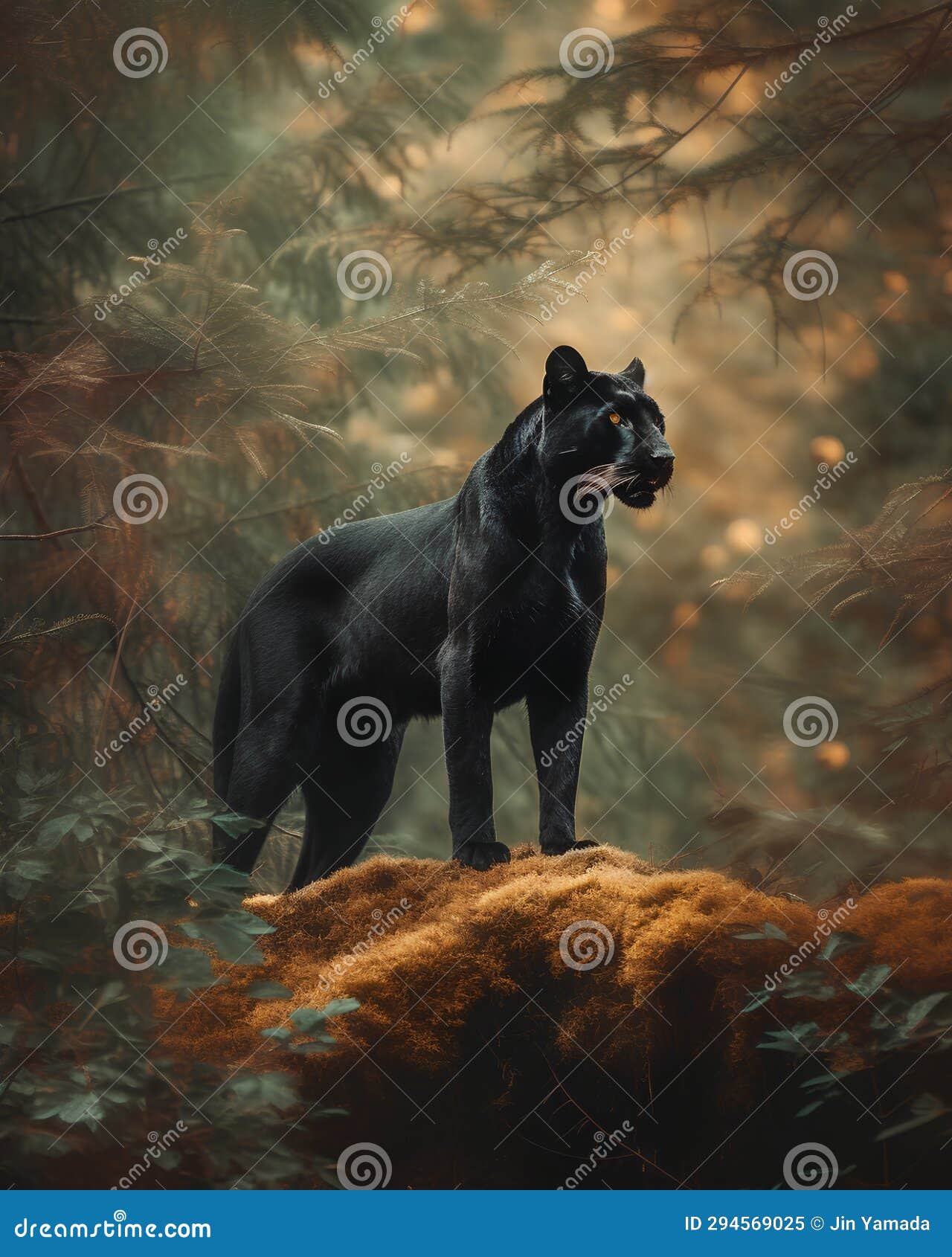 Black Panther Standing on a Rock in a Forest. 3d Rendering Stock ...