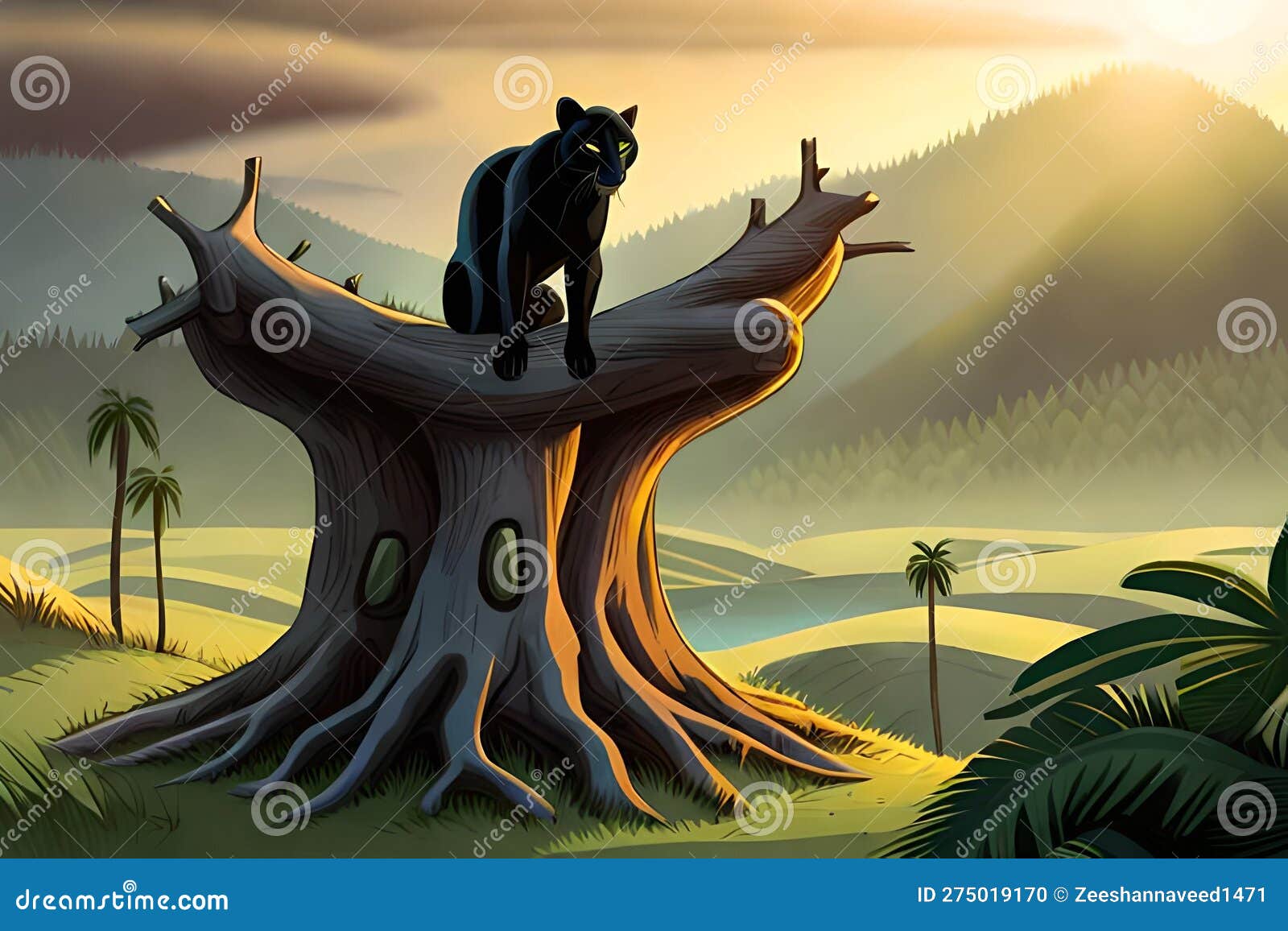 Black panther on tree. stock illustration. Illustration of cartoon ...