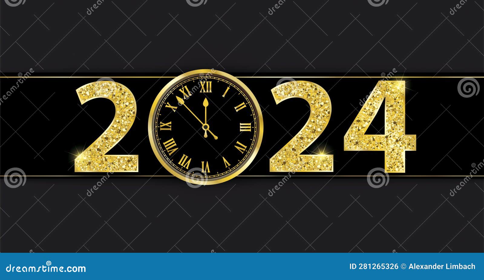 Black Paper Banner Golden Clock 2024 Stock Vector - Illustration of ...