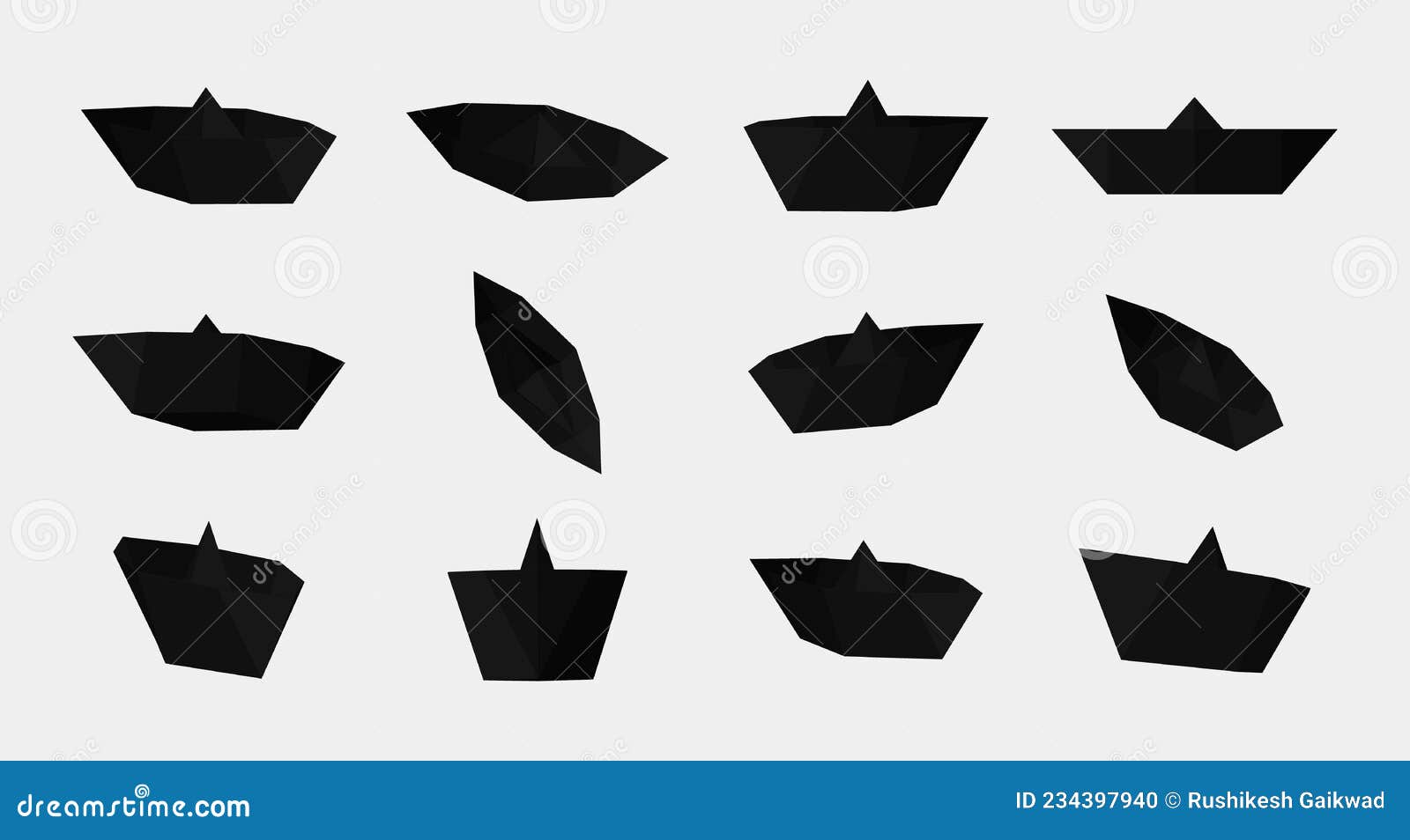 Black Paper Boat Collection with Different Views Stock Vector ...