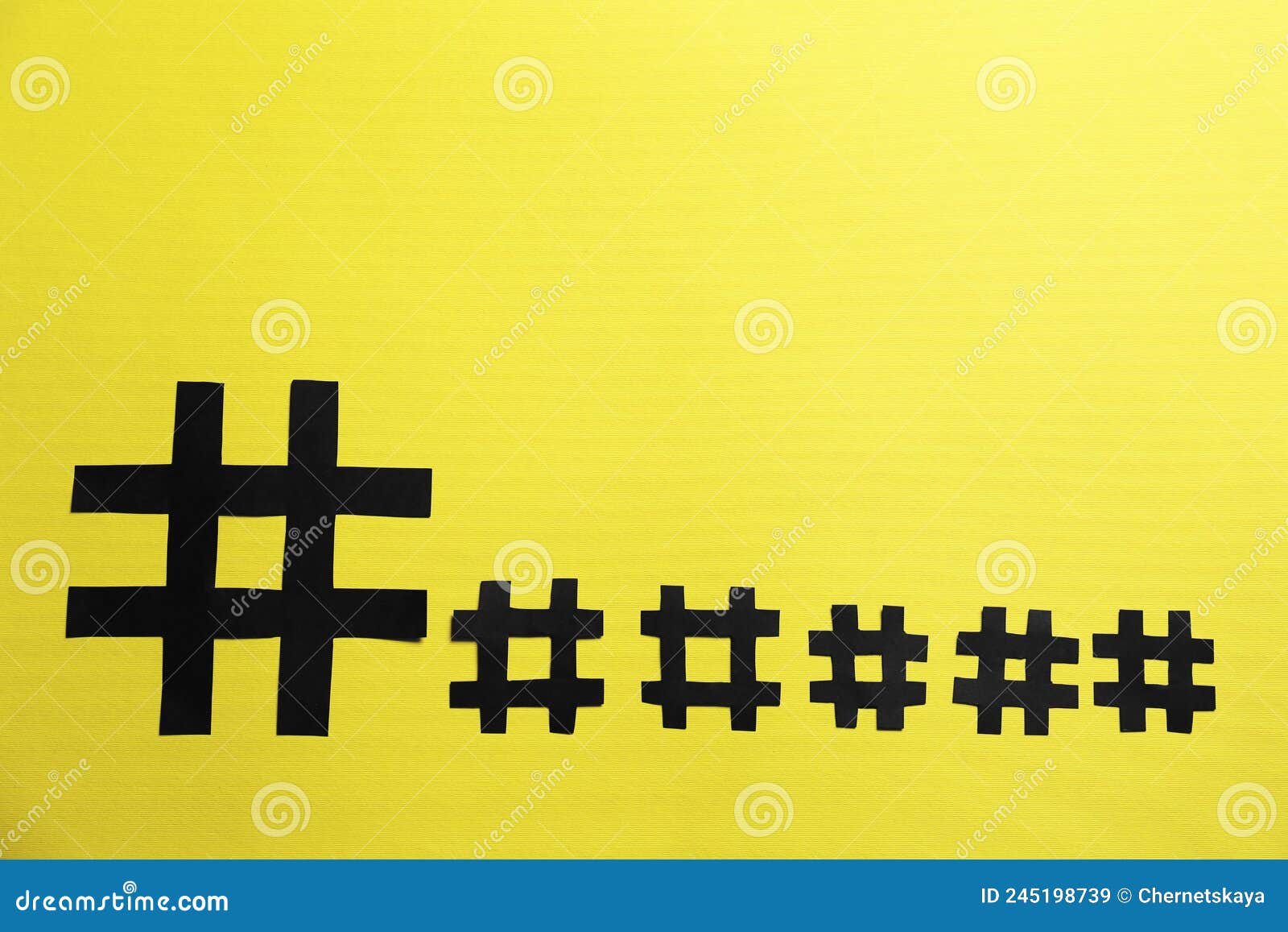 Black Paper Hashtag Symbols on Yellow Background, Flat Lay. Space for ...