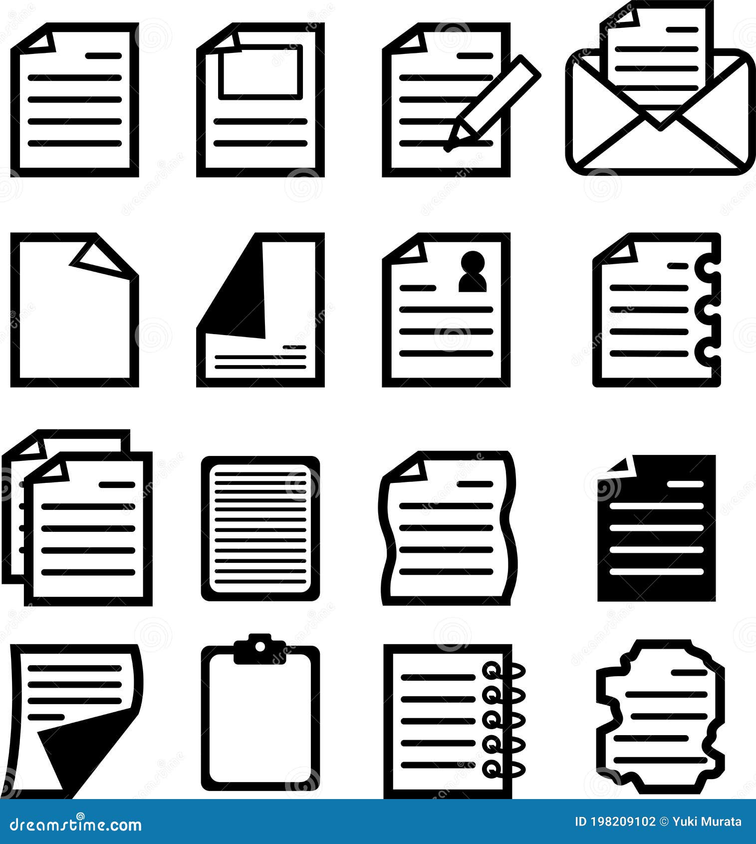 Black Paper icon set stock vector. Illustration of vector - 198209102