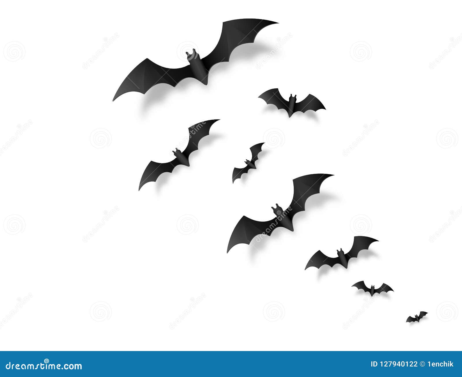 Black Paper Style Vector Flying Halloween Bats Isolated on White ...