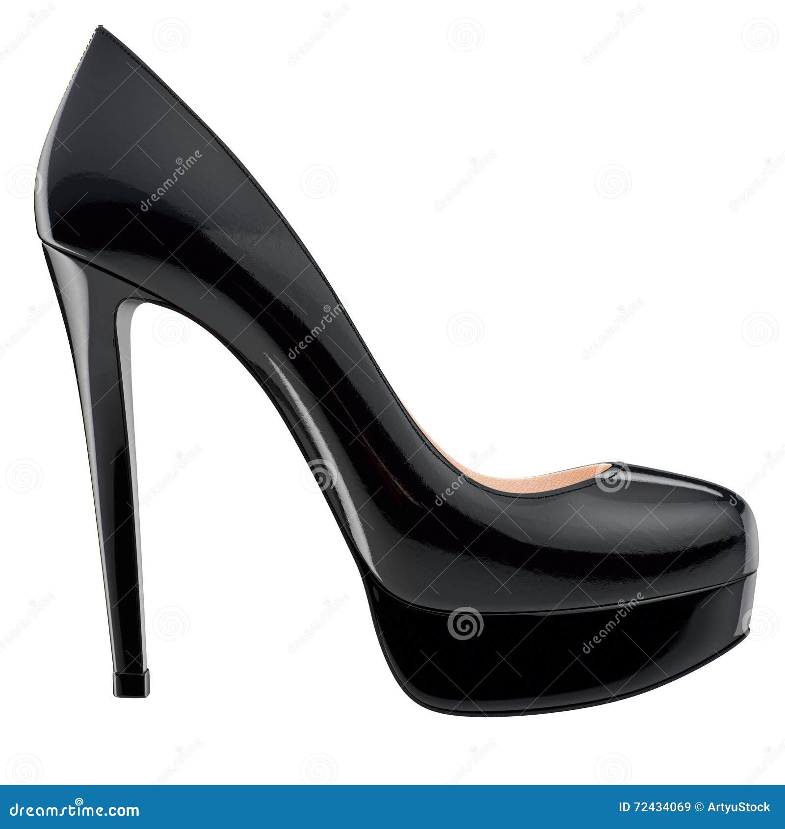 Black Patent Leather Shoe on High Heels, Side View Stock Illustration ...