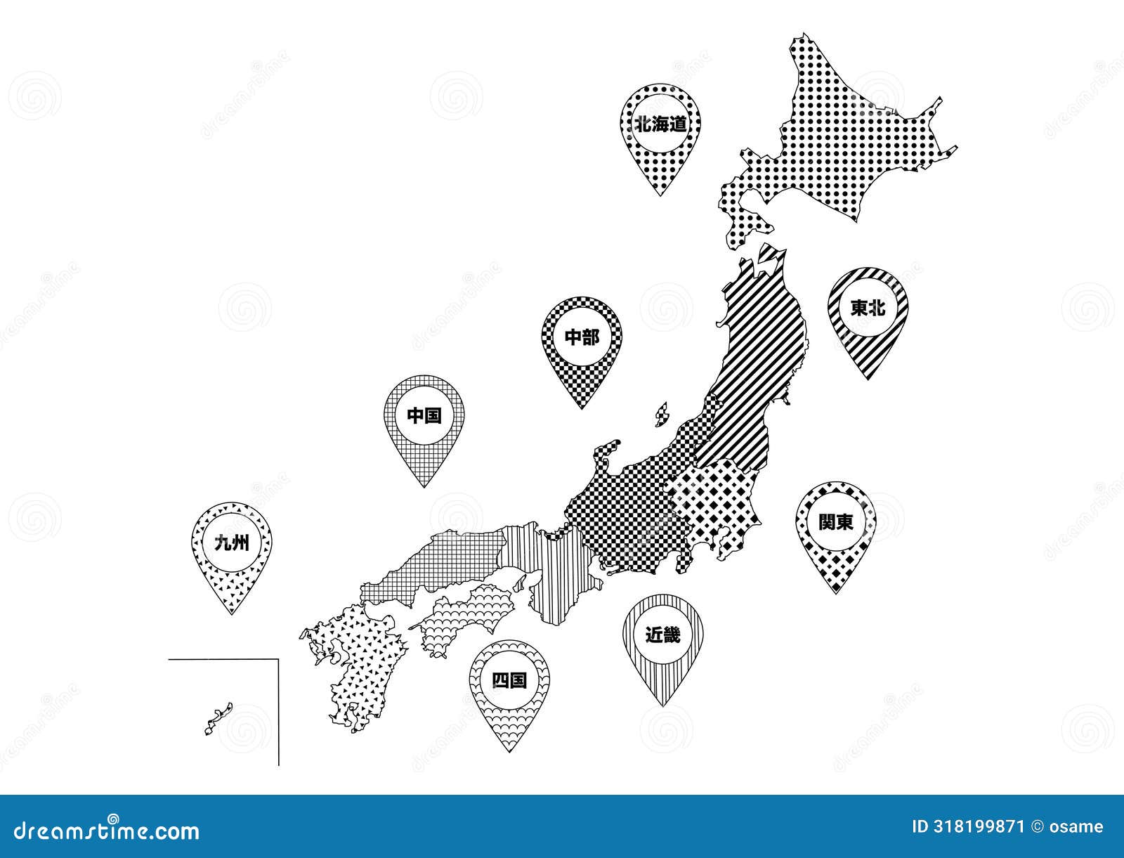 Black Pattern Japan Map. Vector Illustration. Maps and Icons Divided by ...