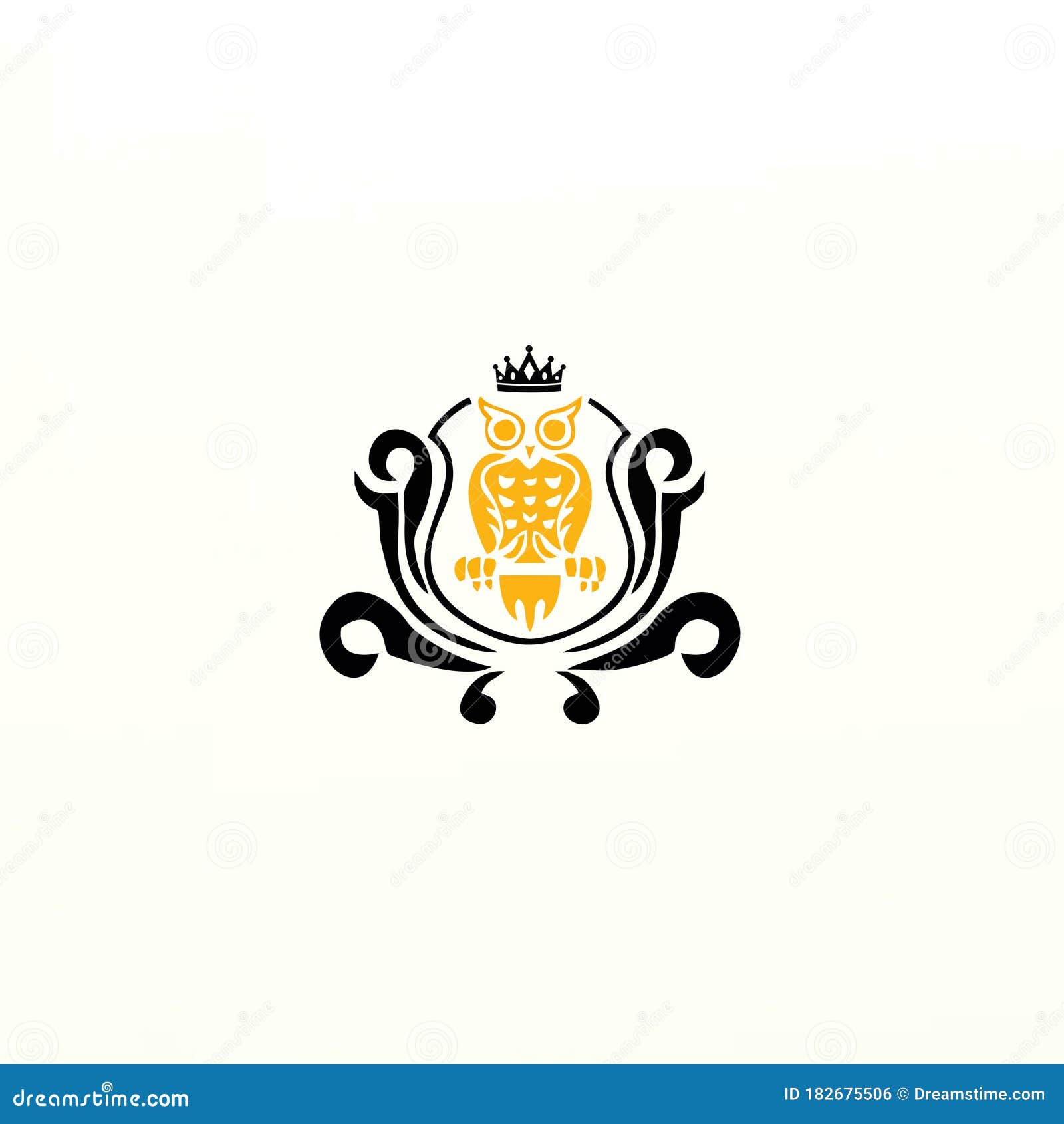 Black Pattern with Orange Owl and Black Crown on Her Head on White ...