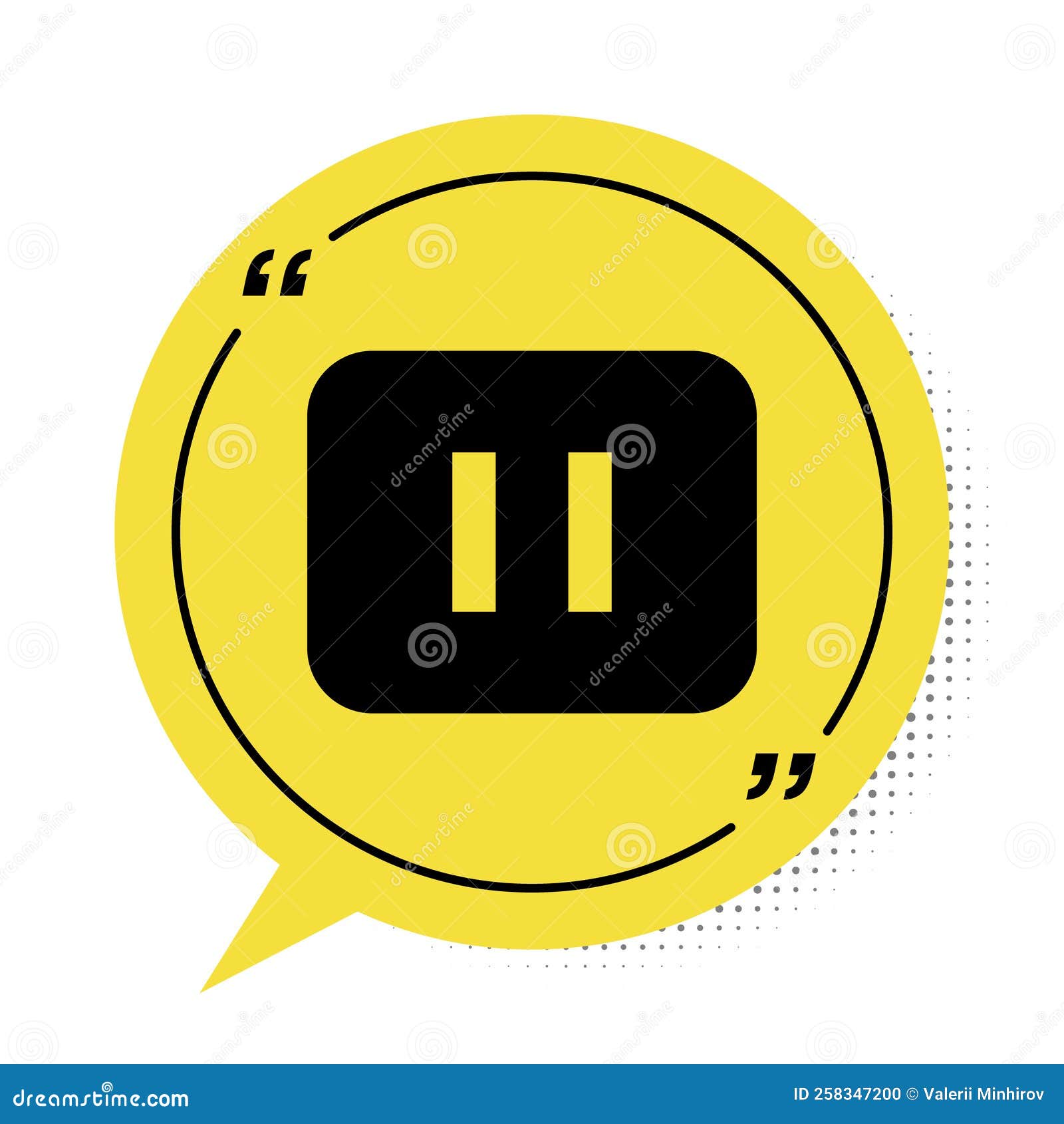 Black Pause Button Icon Isolated on White Background. Yellow Speech ...