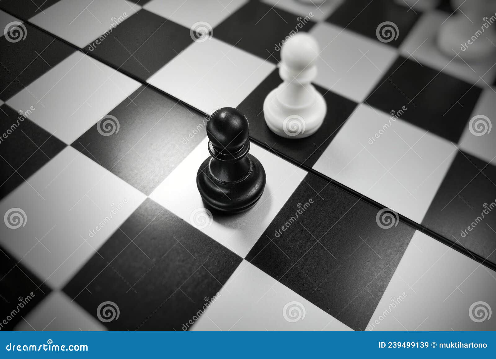 Black Pawn Facing a Blurry White Pawn on a Chess Board. a Reflection ...