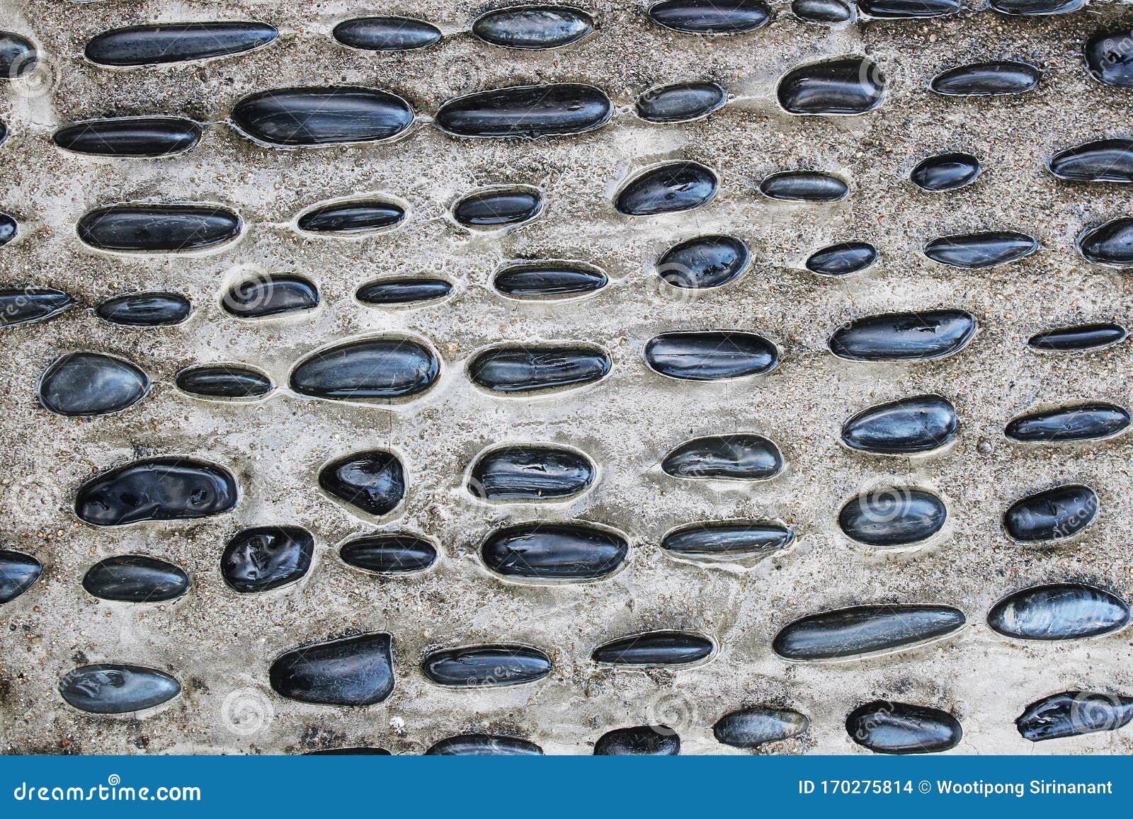 Black Pebbles Embedded in the Concrete Stock Photo - Image of grey ...