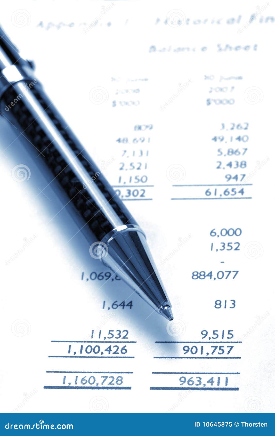 Black Pen on Financial Balance Sheet Stock Image - Image of analysis ...