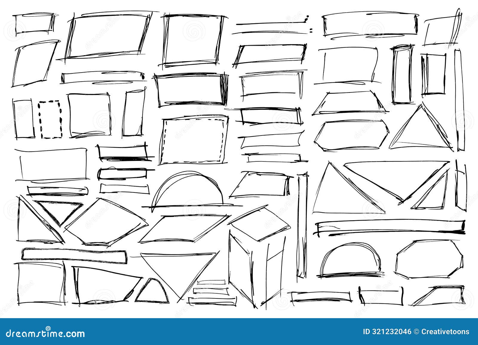 Black Pen Hand Draw Empty Boxes. Grunge Square and Rectangular Frames ...