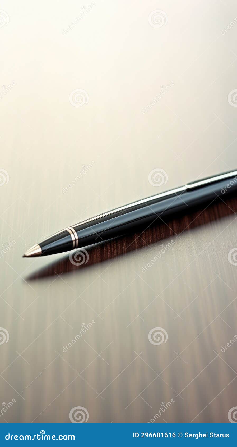 A Black Pen Laying on a Wooden Table, AI Stock Photo - Image of office ...