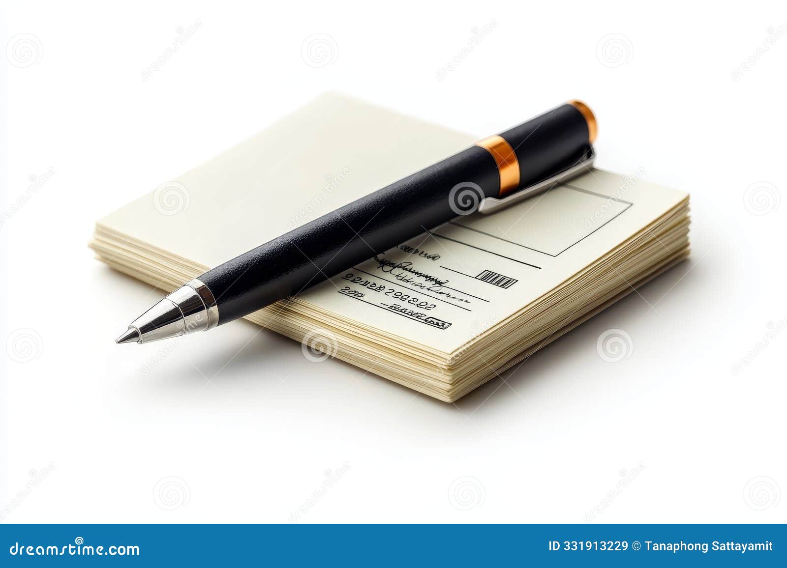 Black Pen and Notepad Ready To Write a Black Pen Rests on a Stack of ...
