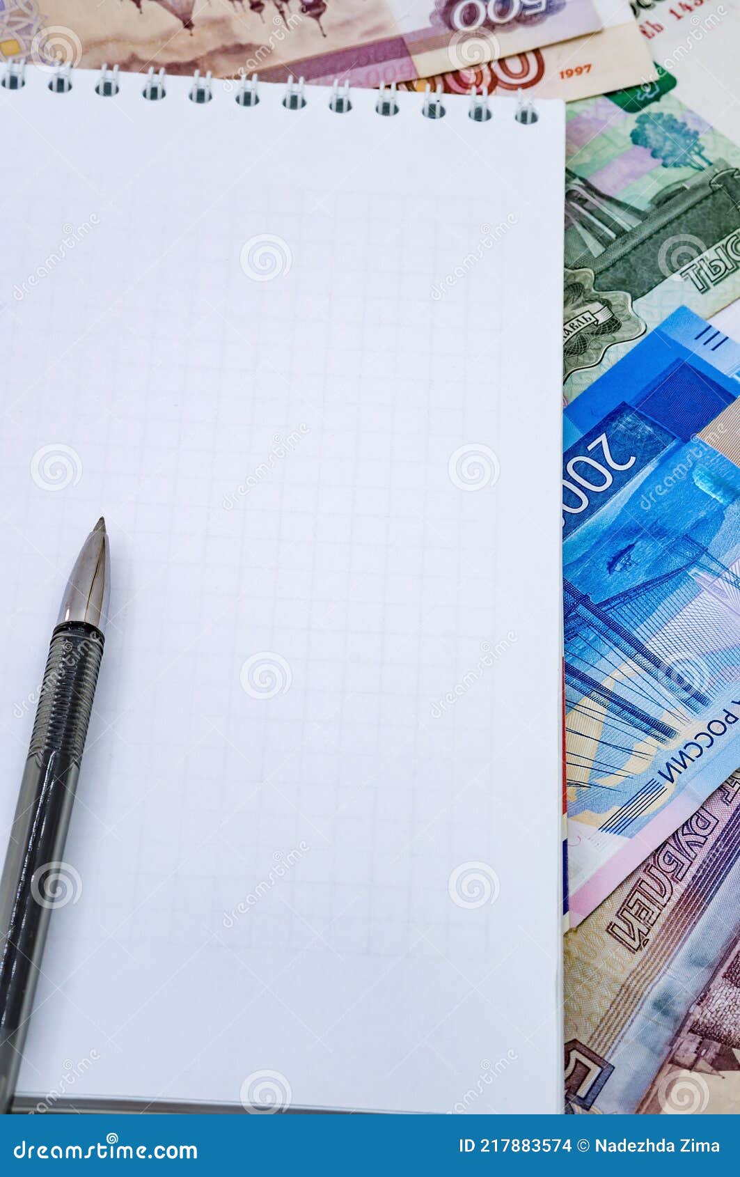 Black Pen and Notepad. Russian Money and a Notebook for Notes. Paper ...