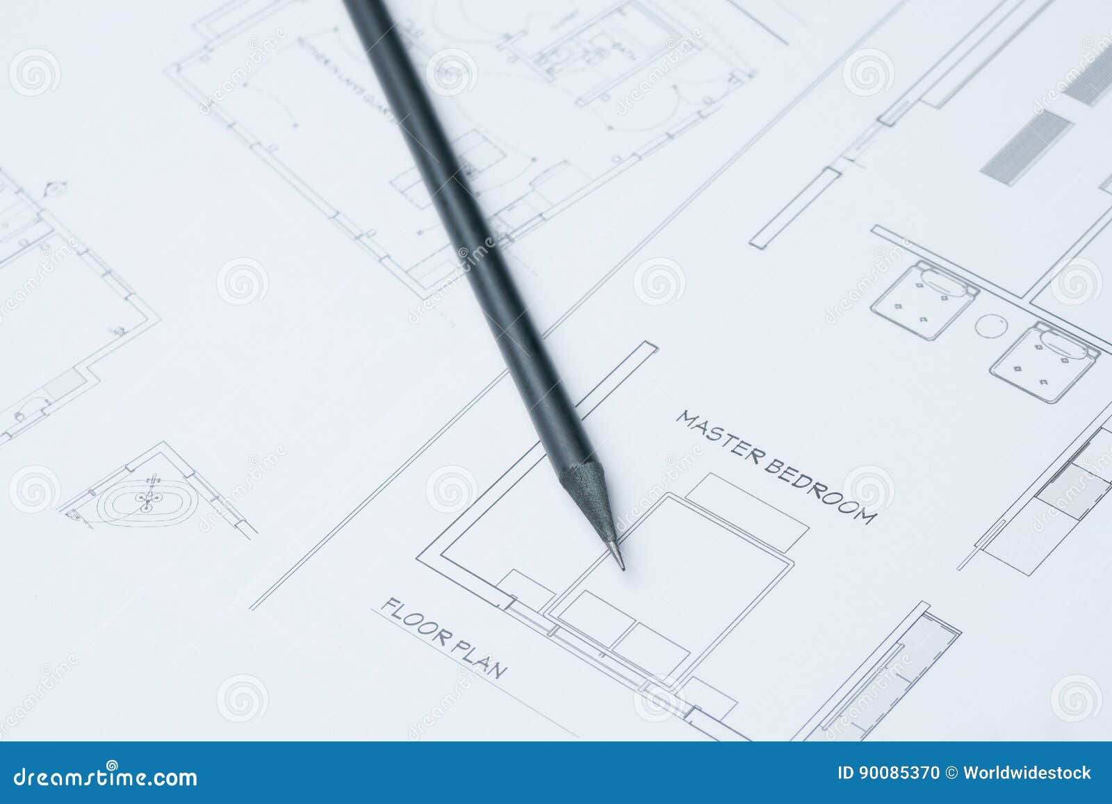 Black Pencil on Architectural Drawing Paper and Rolls Stock Photo ...
