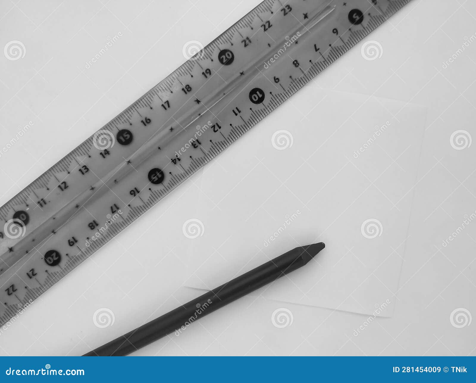 Black Pencil, Ruler and Sheet on White Background Stock Image - Image ...